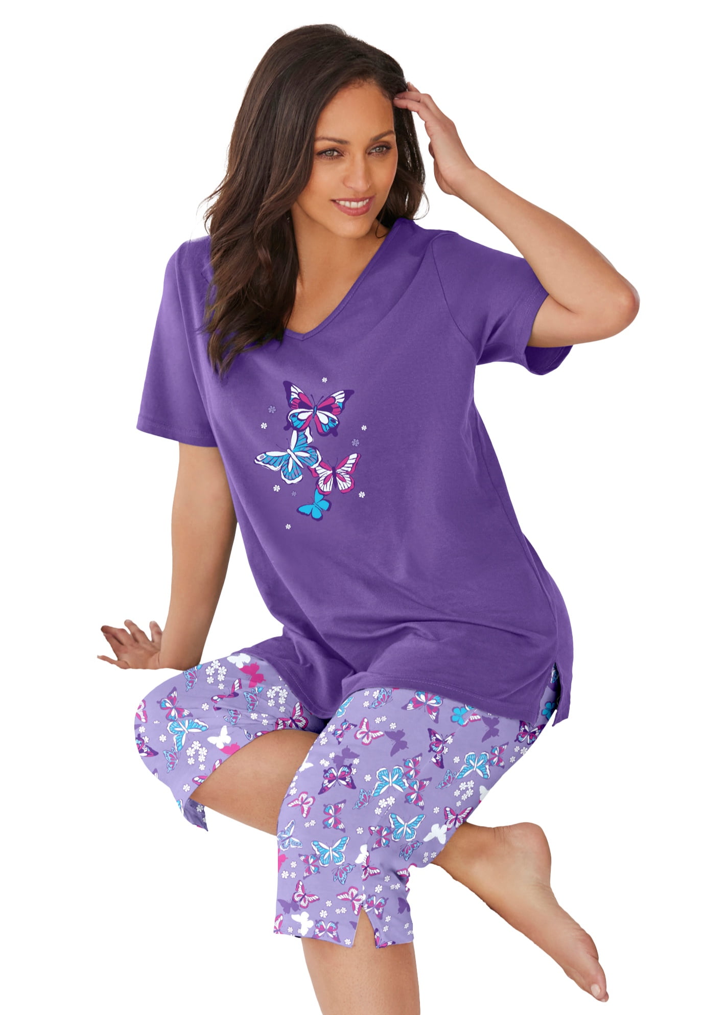 Dreams & Co. Women's Plus Size 2-Piece Capri PJ Set - Walmart.com
