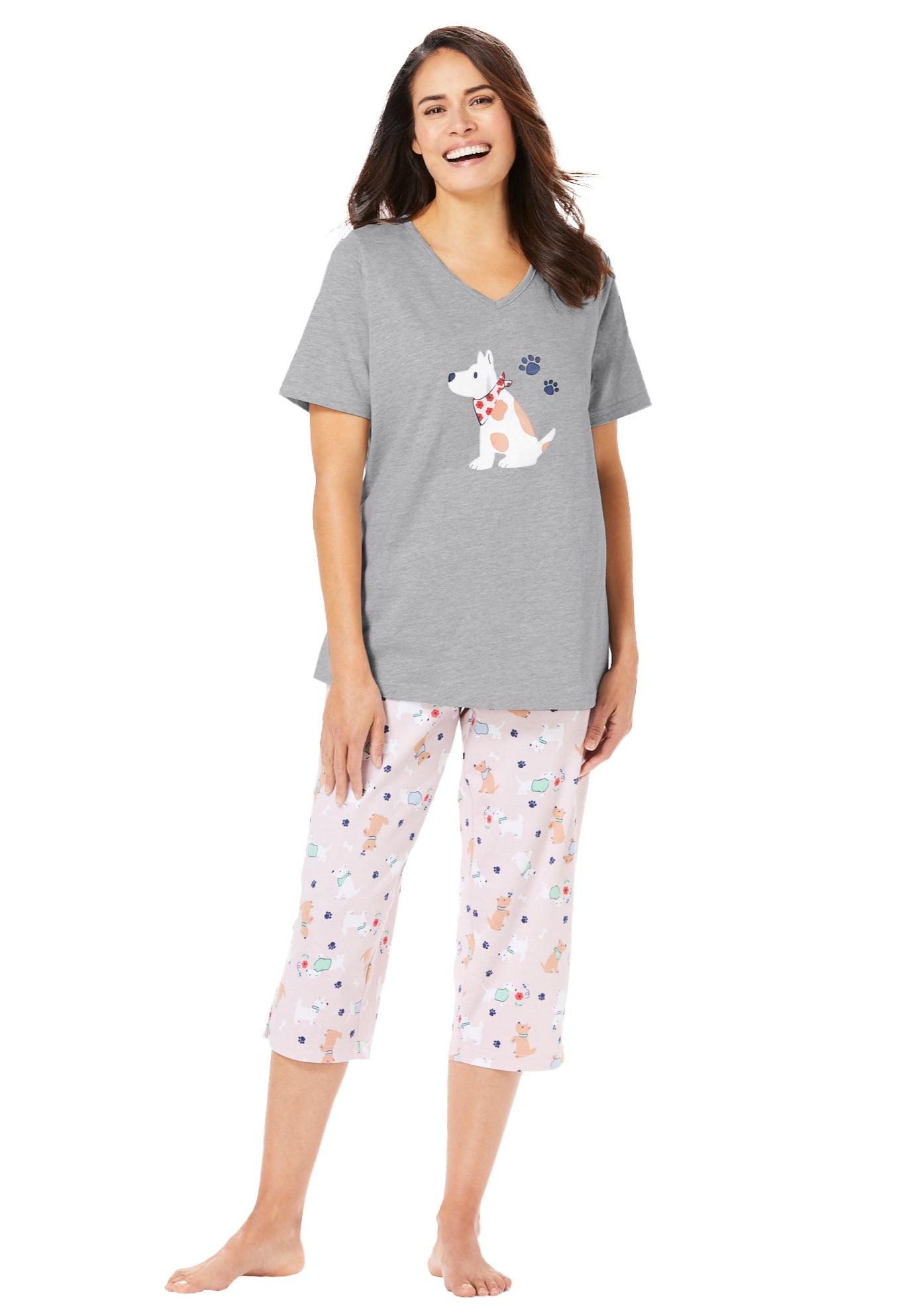 Dreams & Co. Women's Plus Size 2-Piece Capri PJ Set - Walmart.com