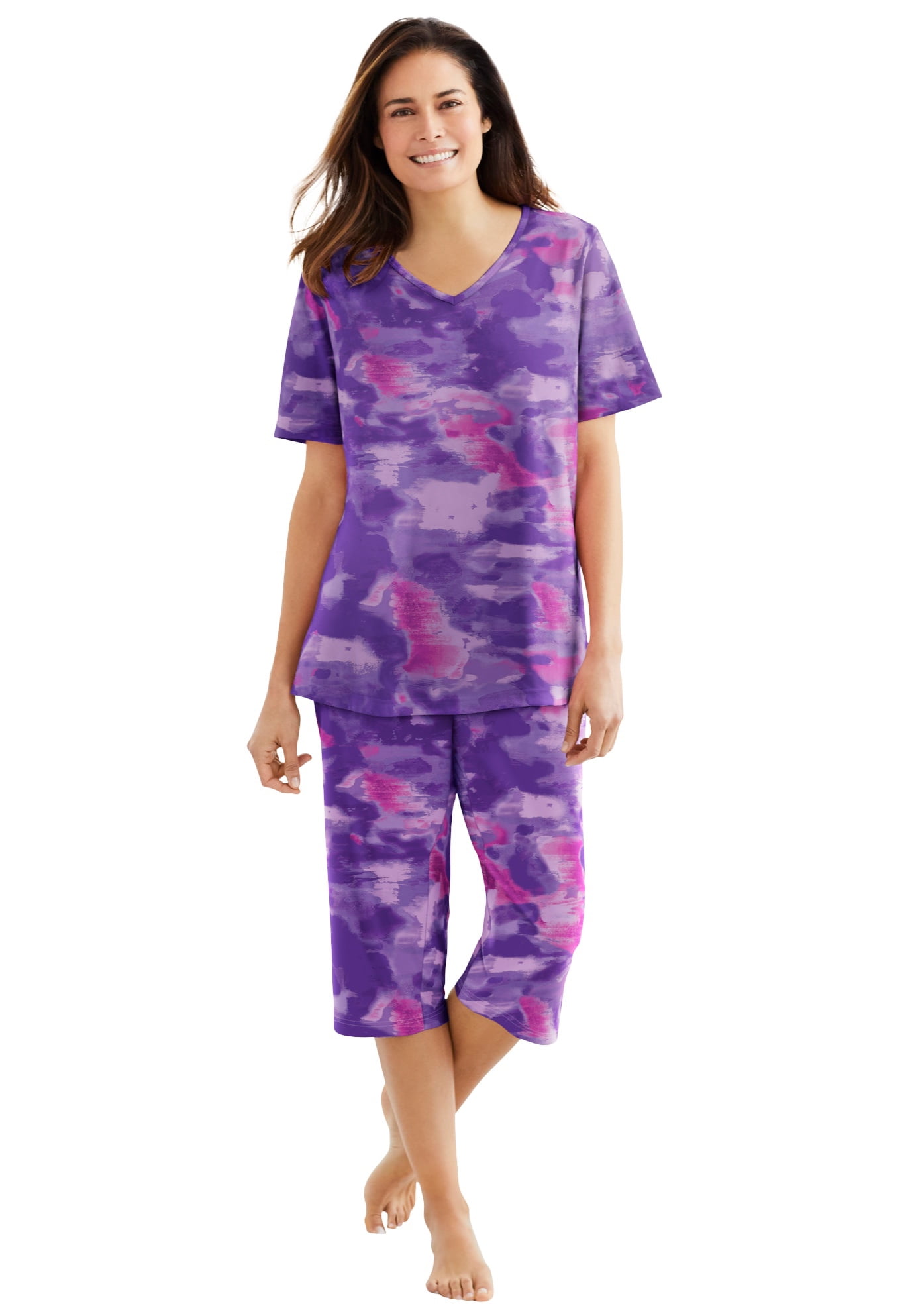 Dreams And Co Womens Plus Size 2 Piece Capri Pj Set