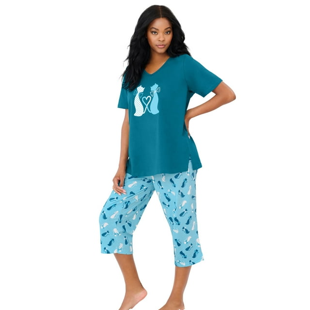 Dreams & Co. Women's Plus Size 2-Piece Capri PJ Set - Walmart.com