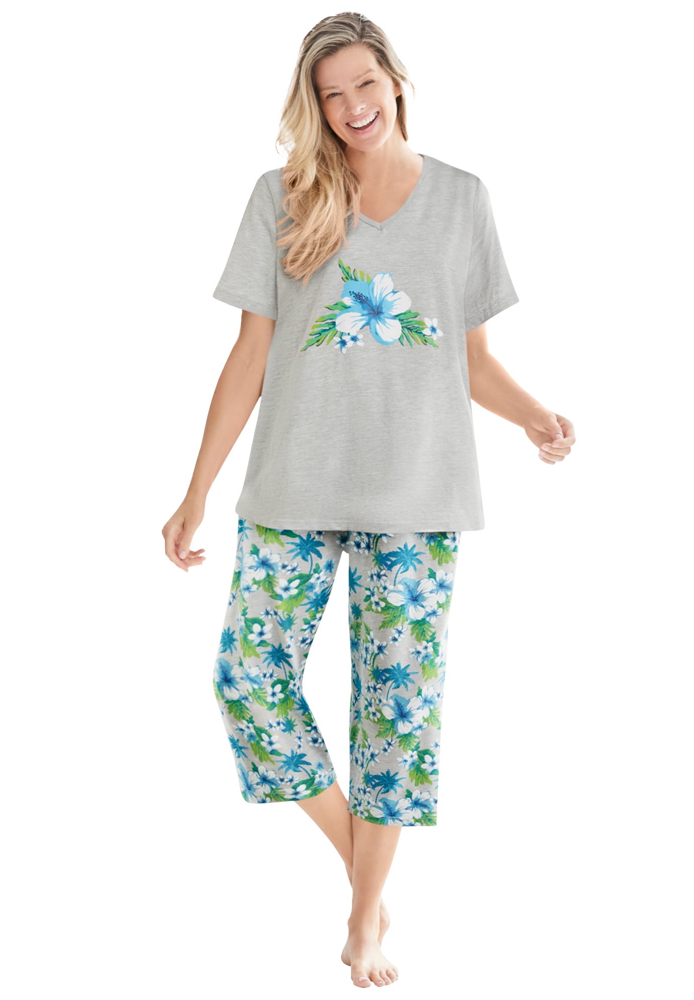 Dreams & Co. Women's Plus Size 2-Piece Capri PJ Set - Walmart.com