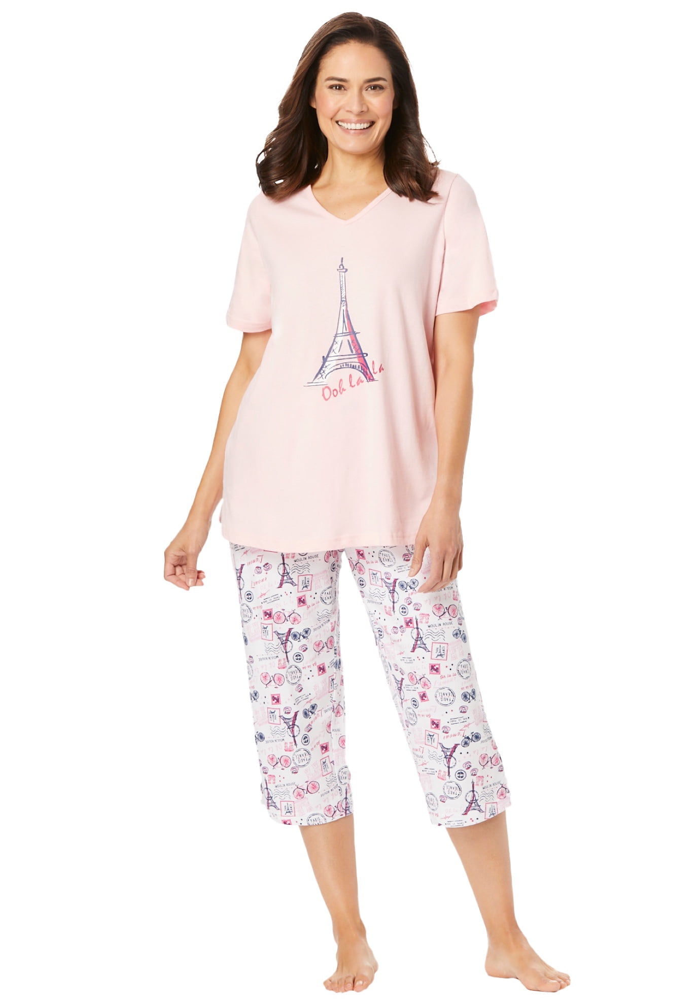 Dreams And Co Womens Plus Size 2 Piece Capri Pj Set