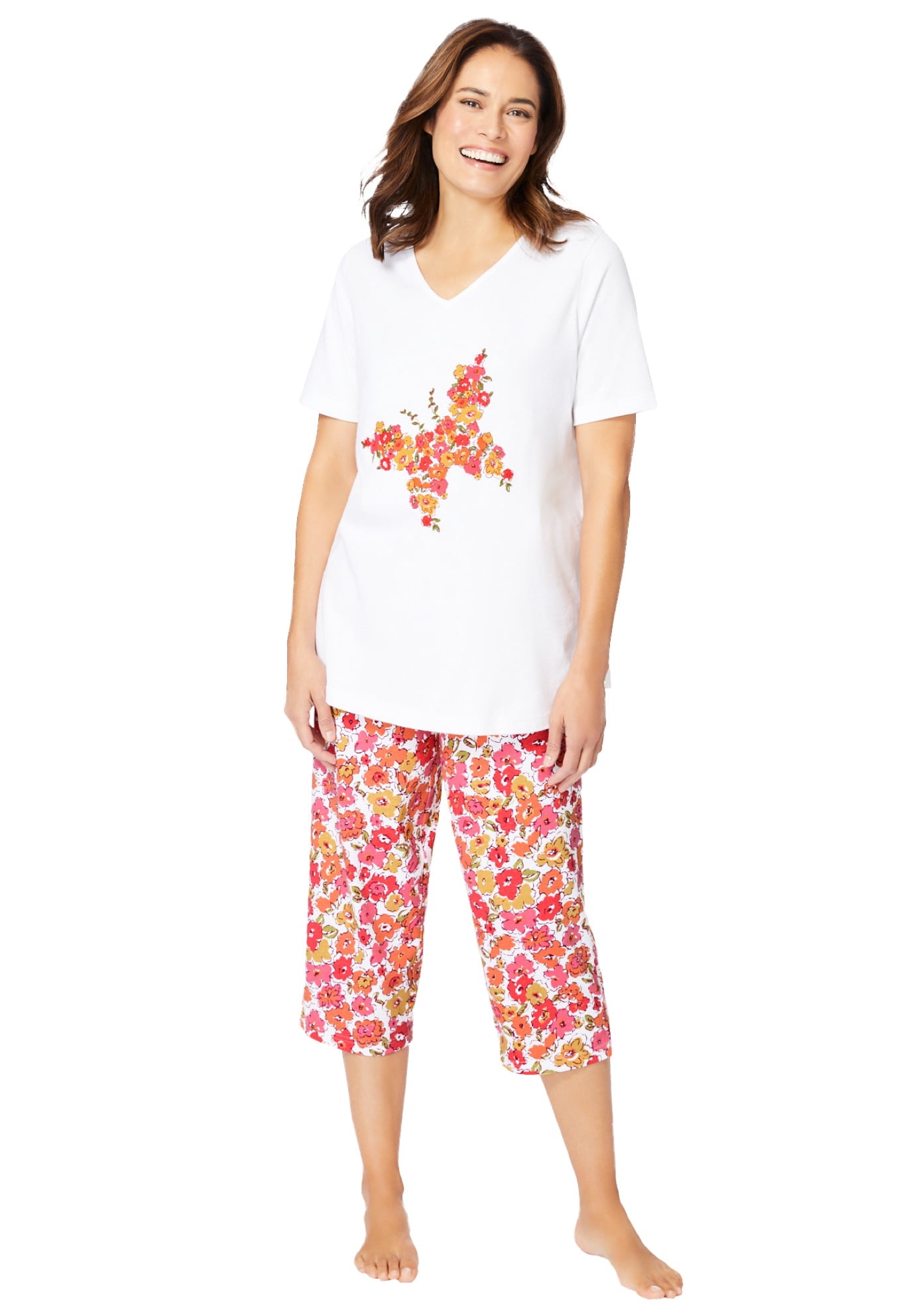 Dreams & Co. Women's Plus Size 2-Piece Capri PJ Set - Walmart.com