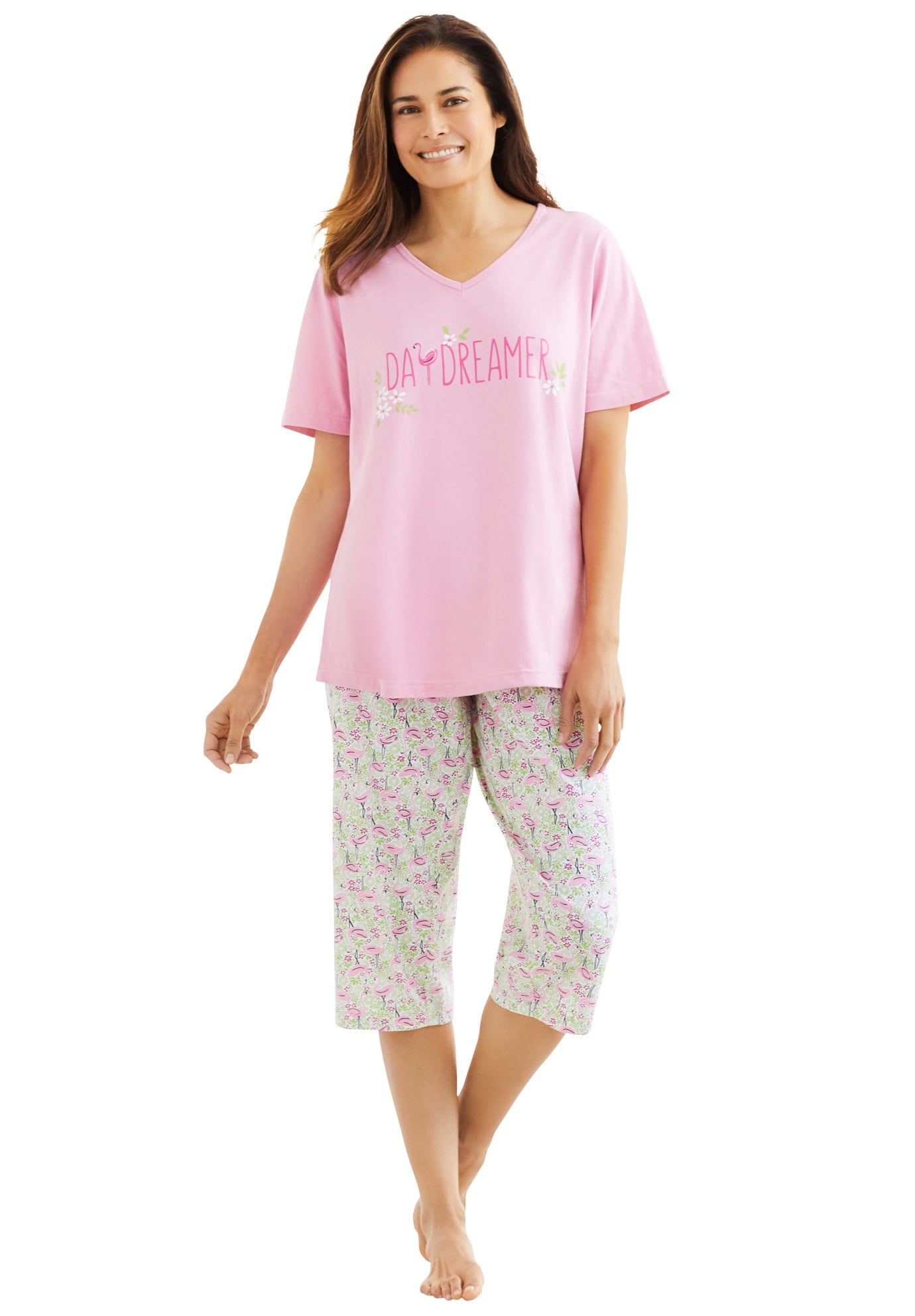 Dreams And Co Womens Plus Size 2 Piece Capri Pj Set Pajamas