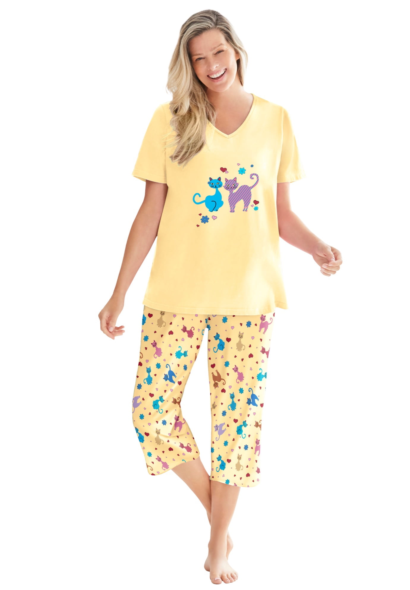 Dreams And Co Womens Plus Size 2 Piece Capri Pj Set Pajamas