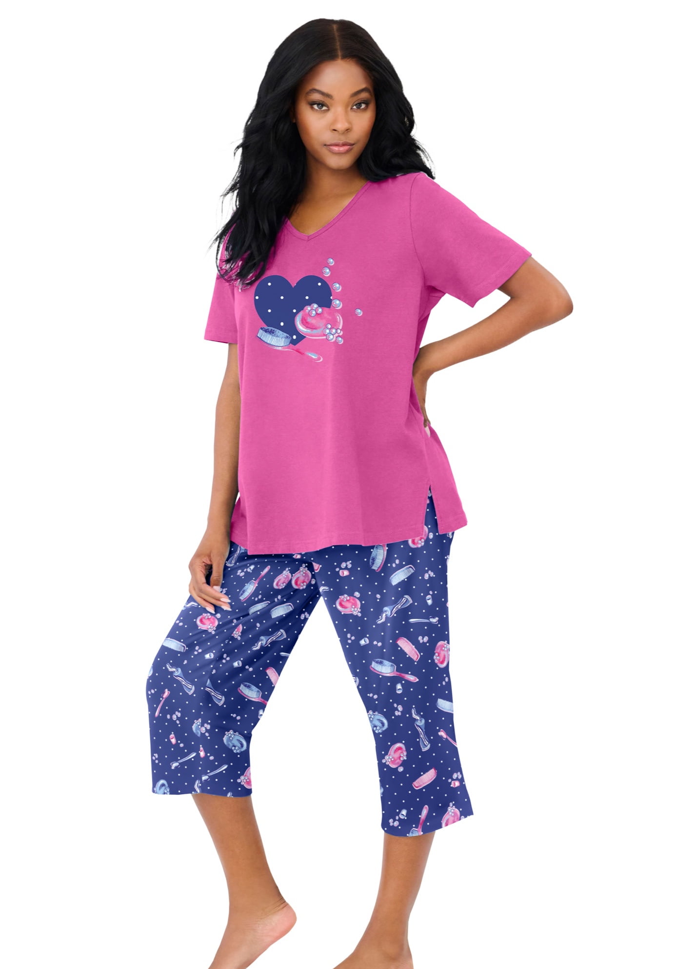 Dreams And Co Womens Plus Size 2 Piece Capri Pj Set Pajamas