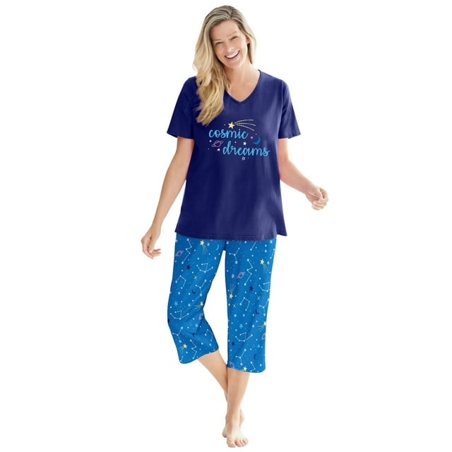 Dreams And Co Womens Plus Size 2 Piece Capri Pj Set Pajamas