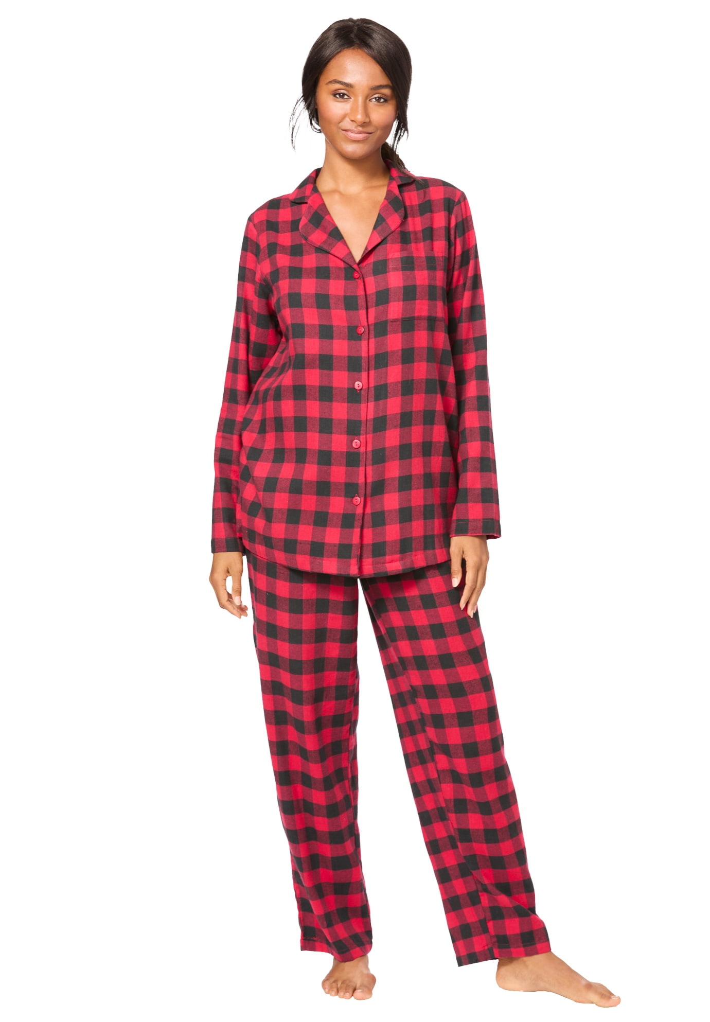 Dreams & Co. Women's Plus Size Classic Flannel Pajama Set - Walmart.com