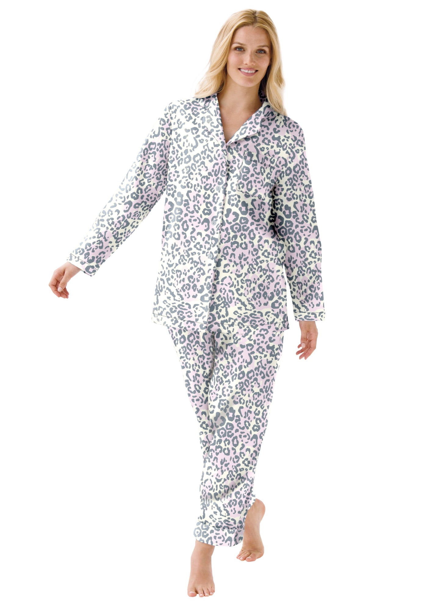 Dreams & Co. Women's Plus Size Classic Flannel Pajama Set - Walmart.com