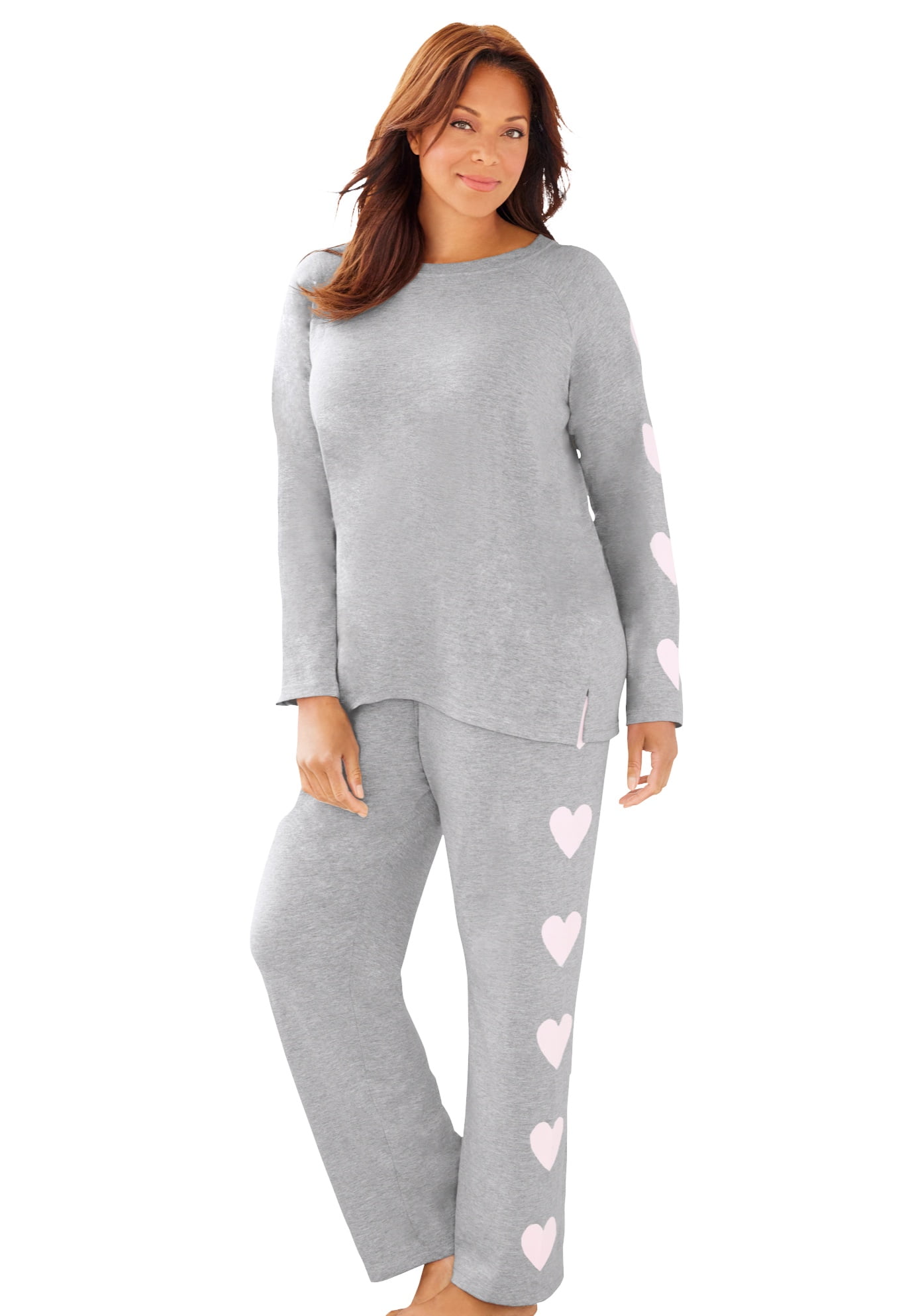 Dreams & Co. Plus Size Dreams & Co Side Print Pajama Set - Walmart.com