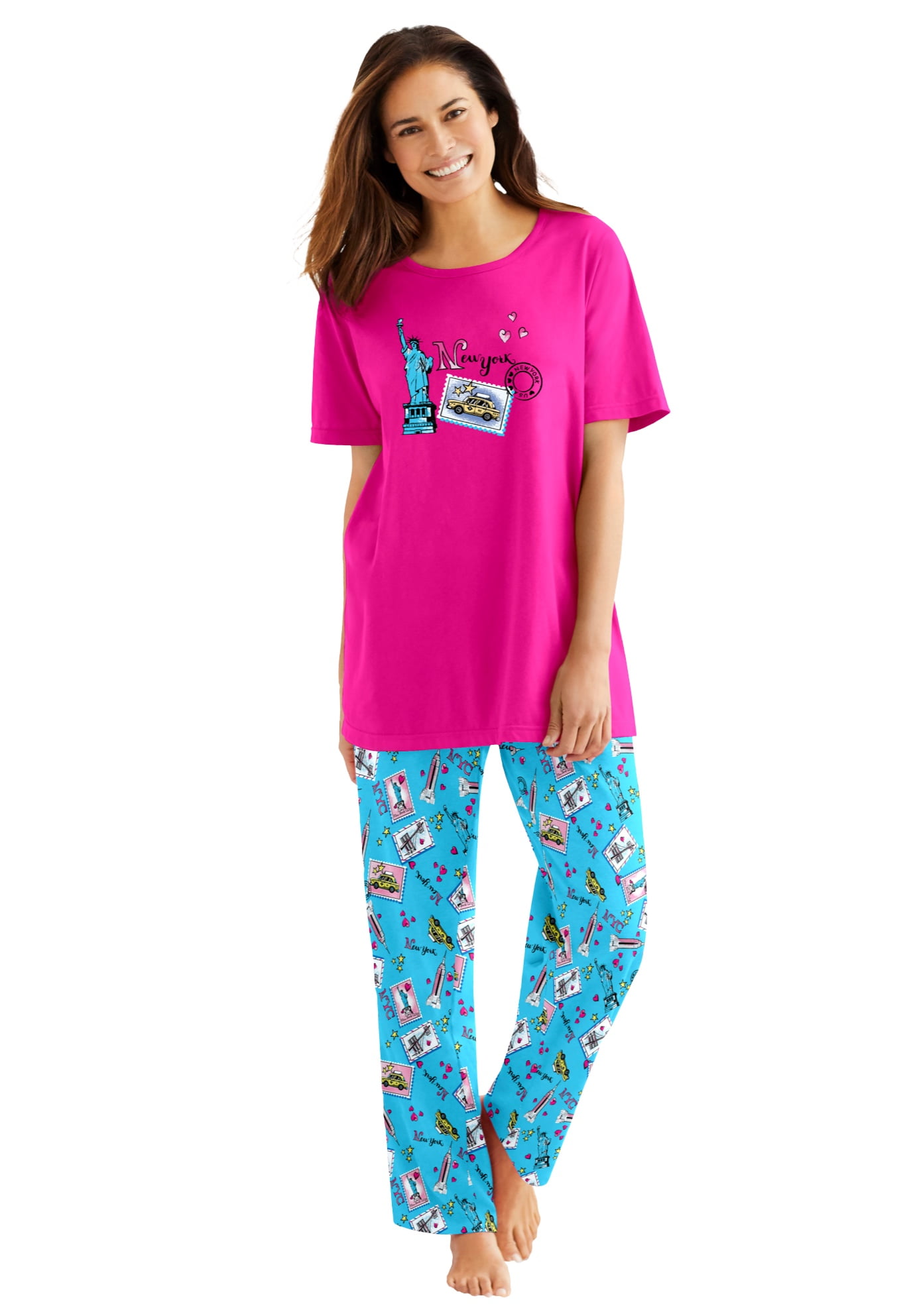 Dreams & Co. Plus Size Graphic Tee PJ Set - Walmart.com