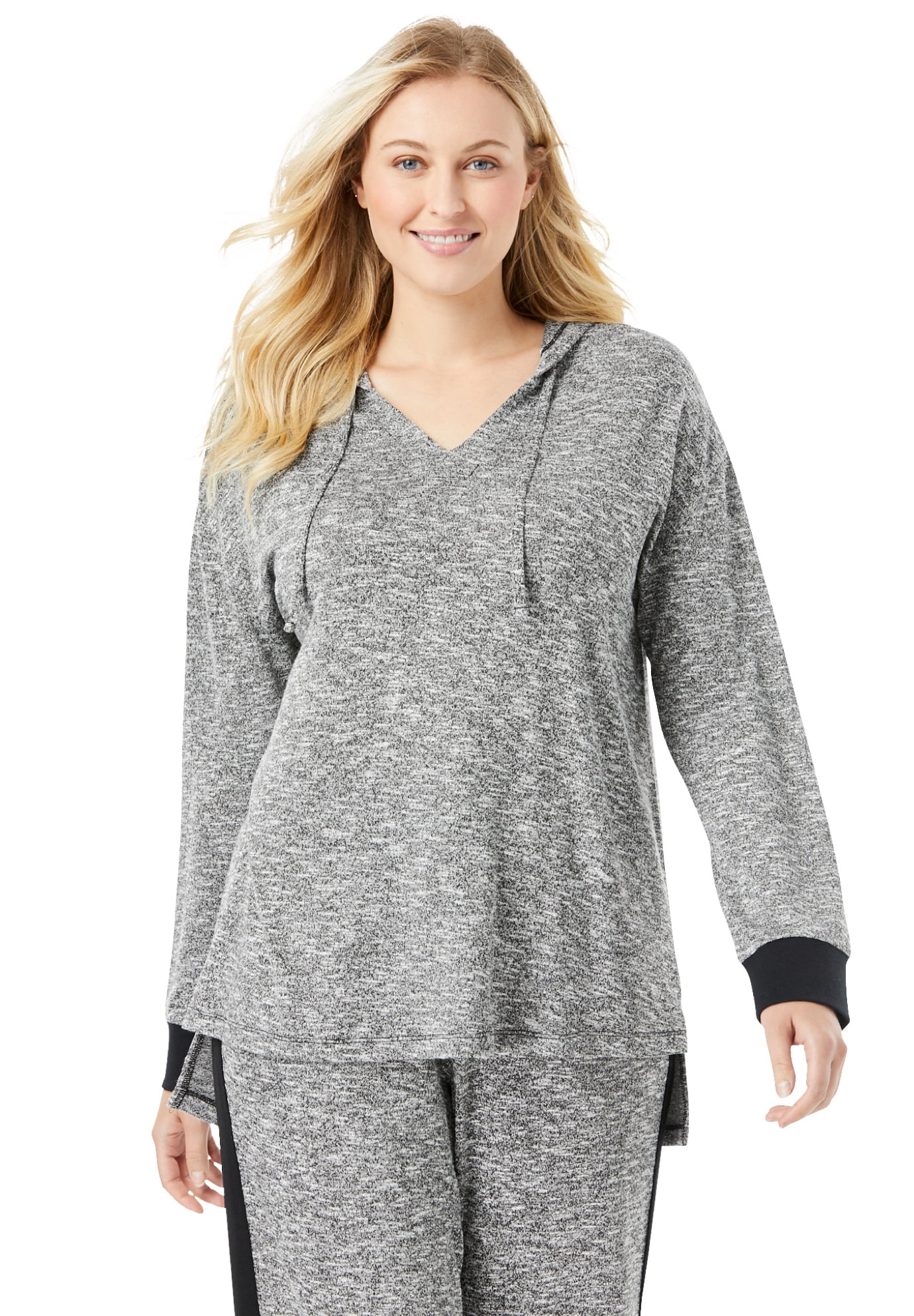 Dreams & Co. Women's Plus Size Hooded Marled Jersey Top - Walmart.com