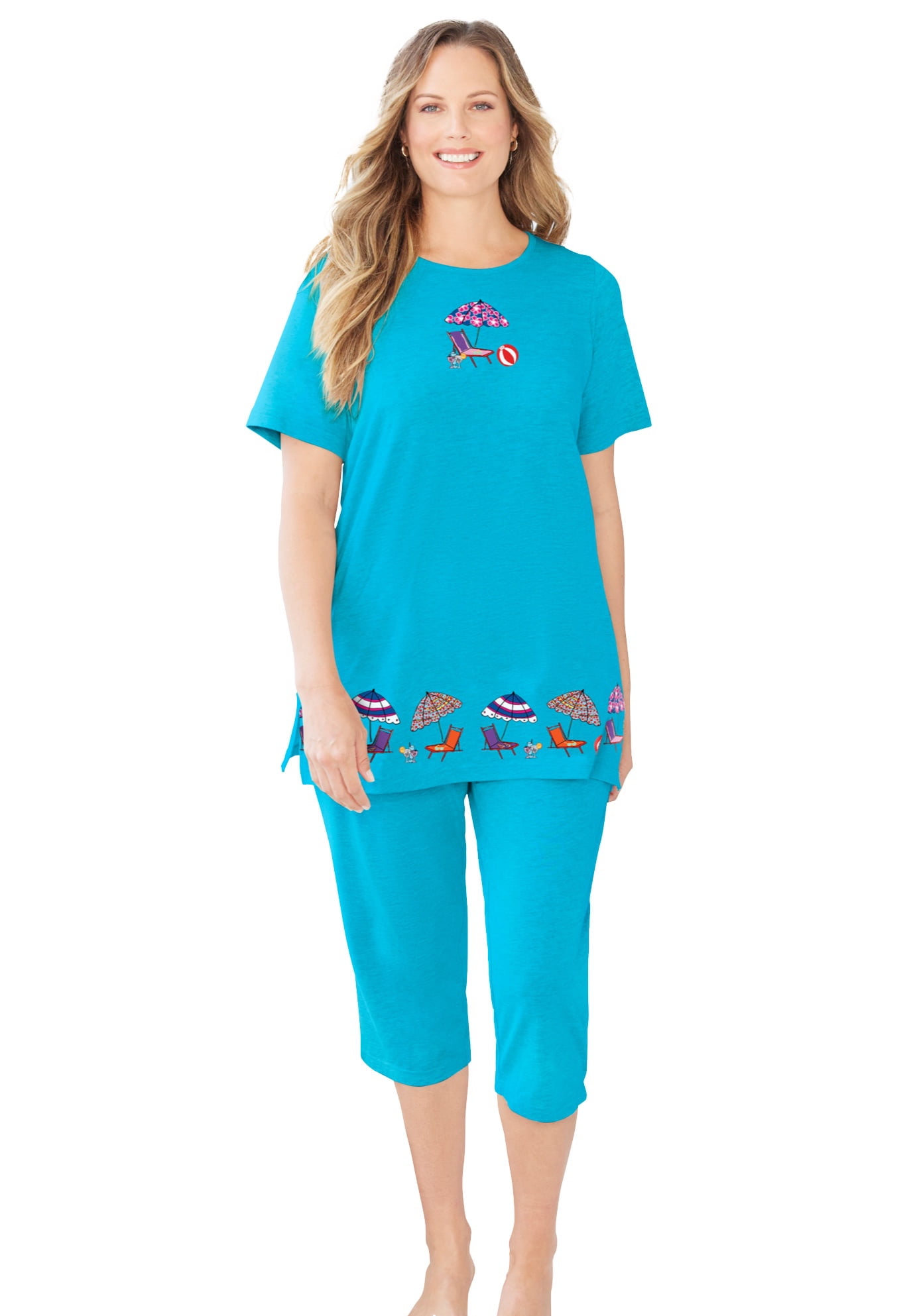 Dreams & Co. Women's Plus Size Knit Capri Sleep Set - Walmart.com