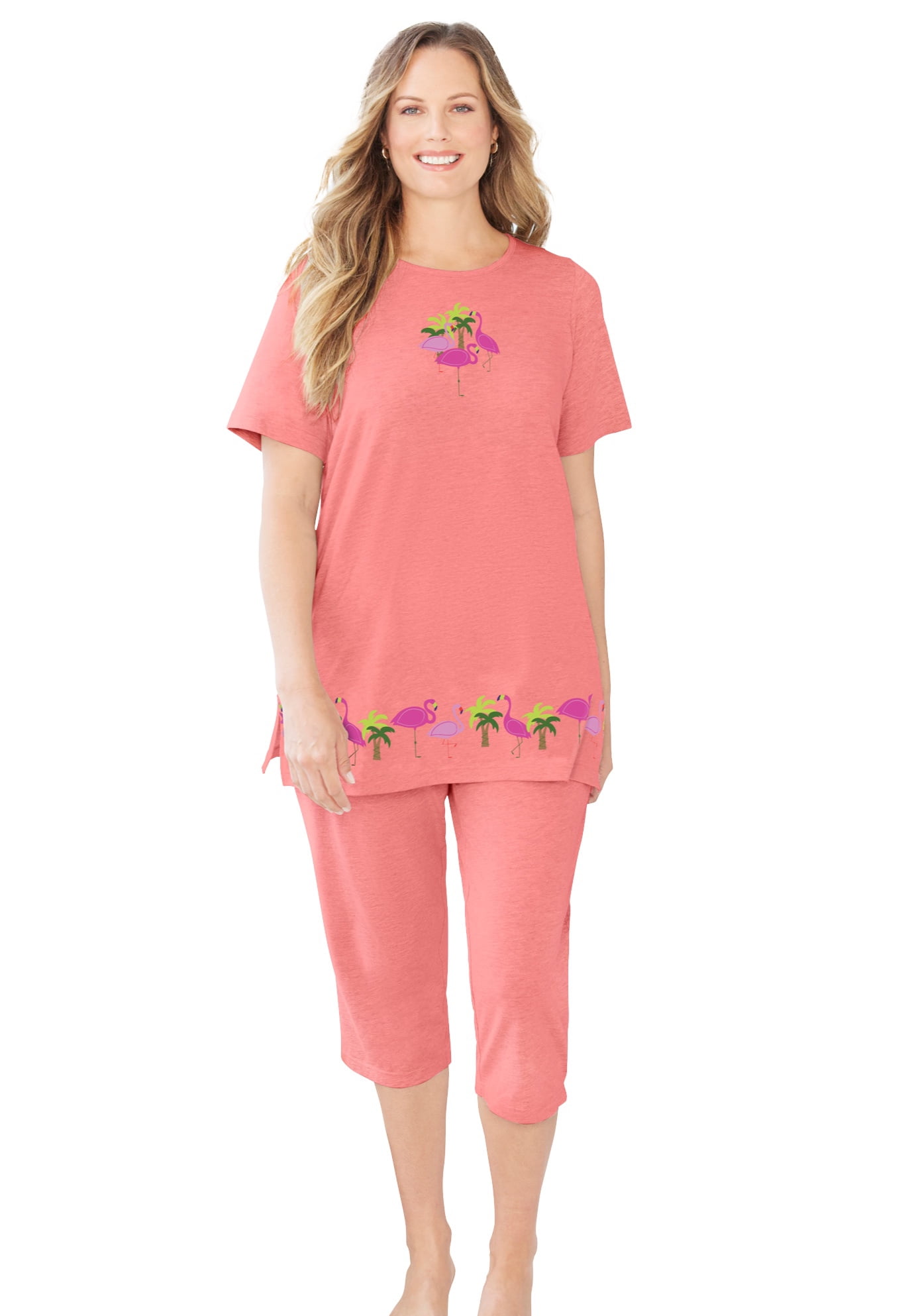 Dreams & Co. Women's Plus Size Knit Capri Sleep Set - Walmart.com