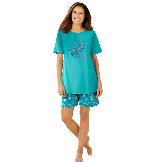 Dreams And Co Womens Plus Size Knit Pj Short Set