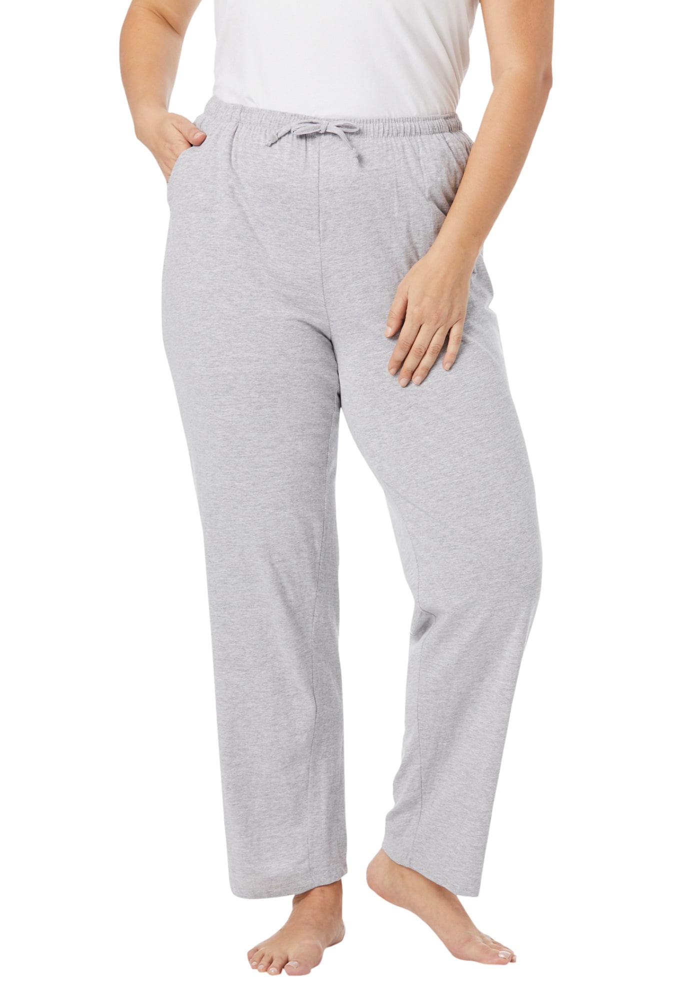Dreams & Co. Plus Size Knit Pajama Bottoms, Cotton Sleep Pants with ...