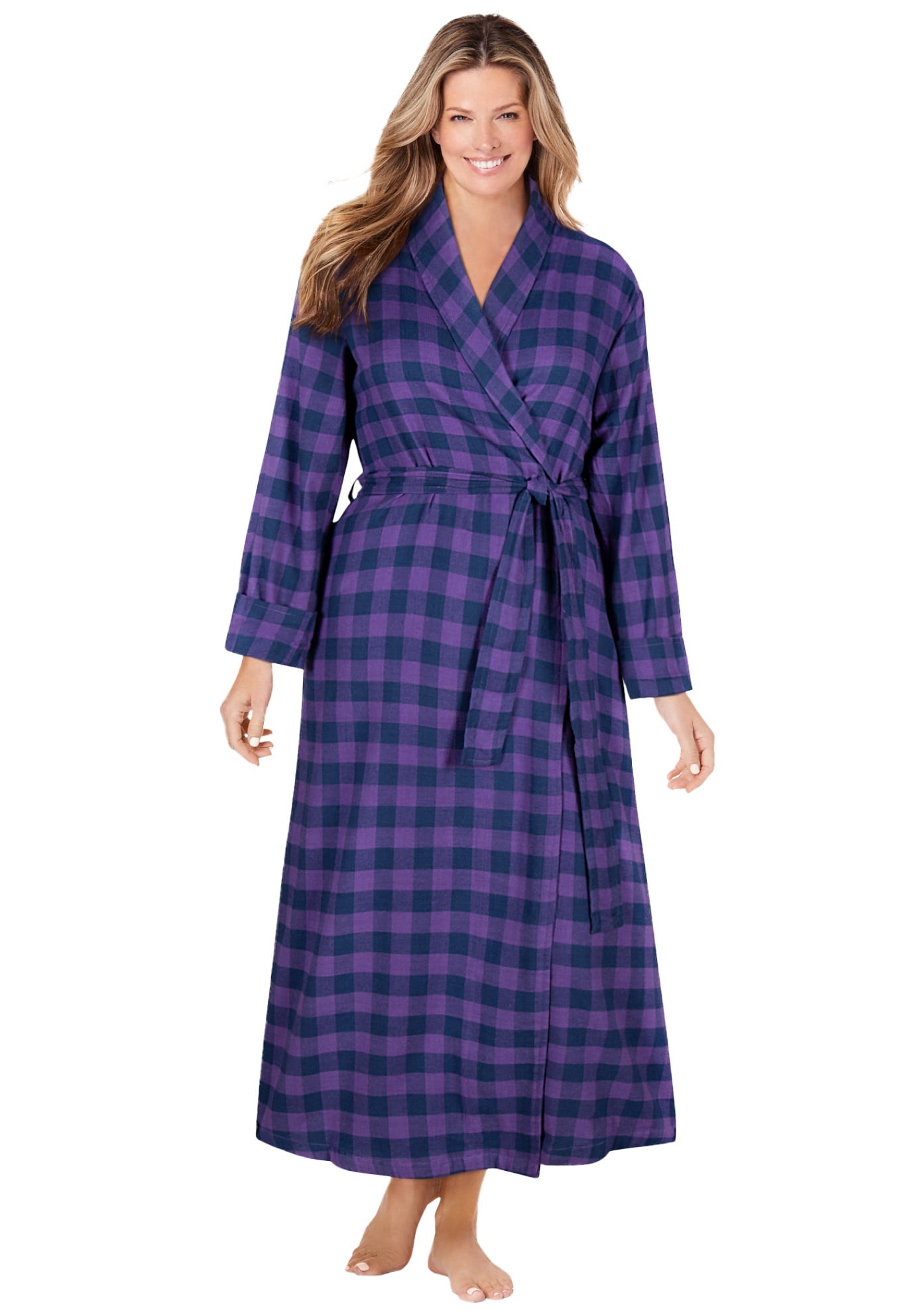 Dreams & Co. Plus Size Long Flannel Robe - Walmart.com