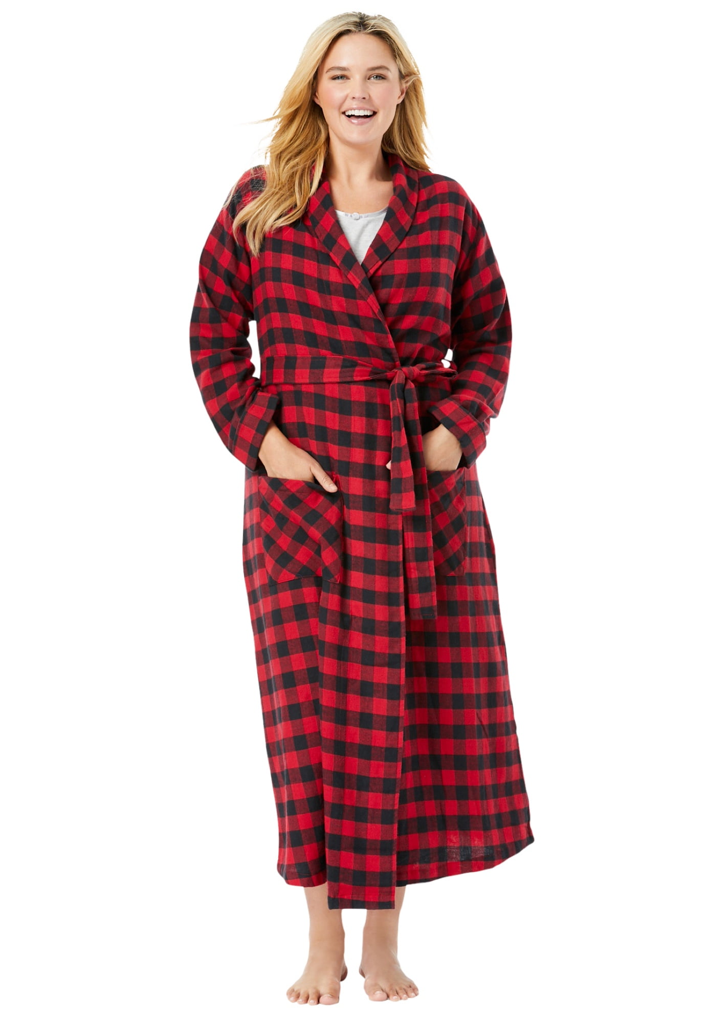 Dreams & Co. Plus Size Long Flannel Robe - Walmart.com
