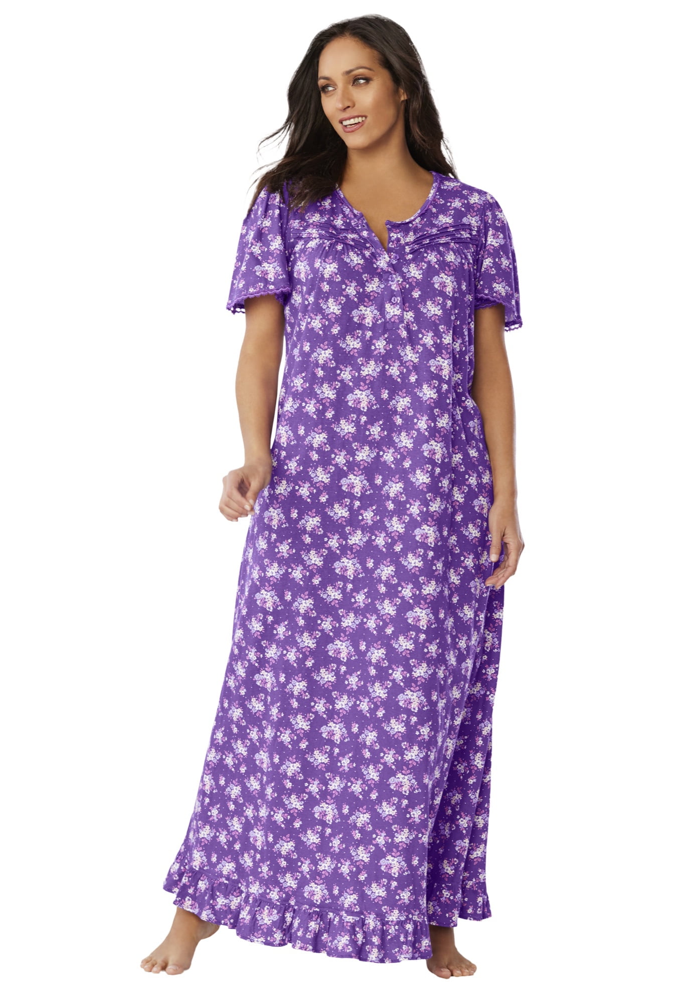 Dreams & Co. Plus Size Long Floral Print Cotton Gown - Walmart.com