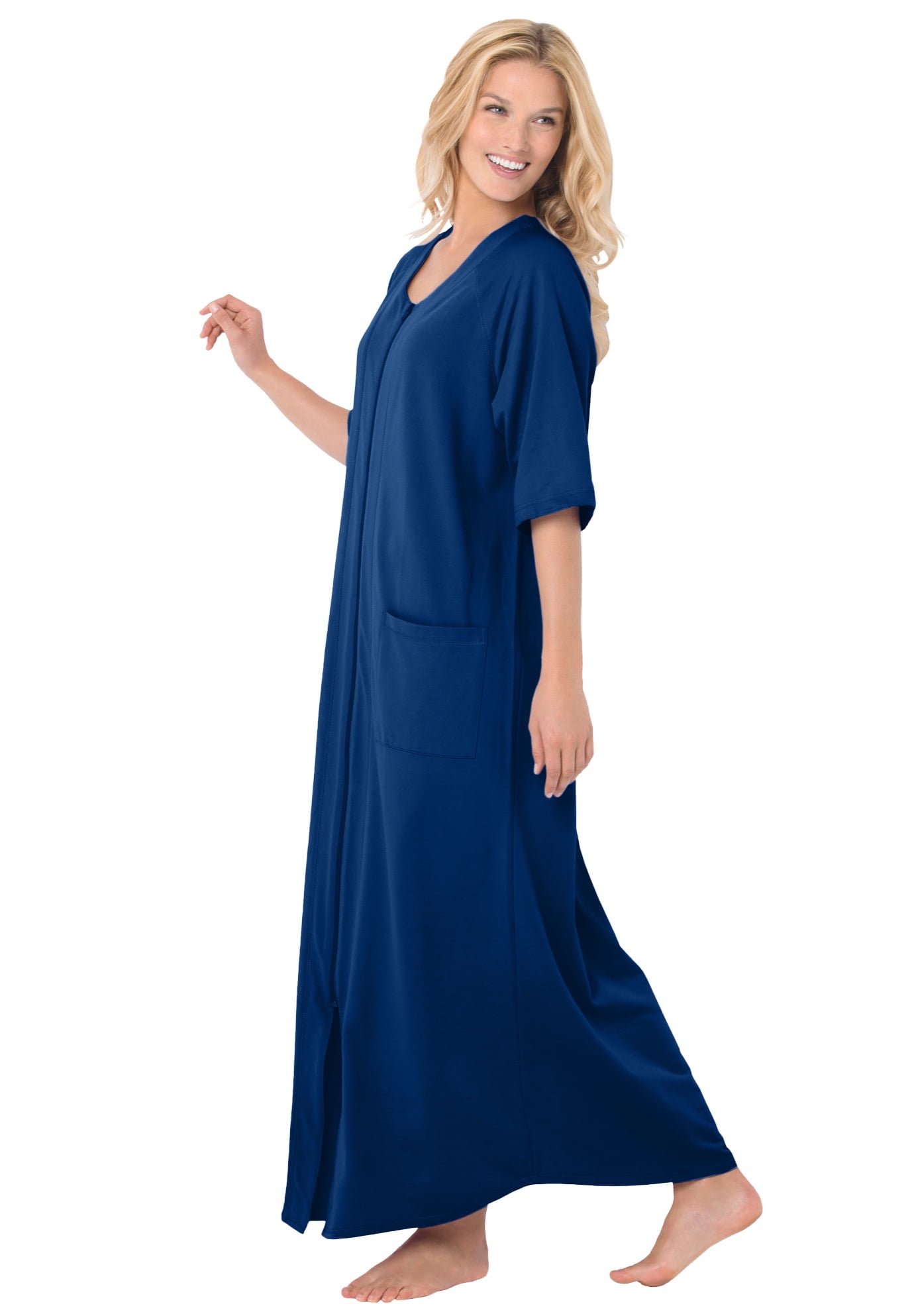 Dreams & Co. Women's Plus Size Petite Long French Terry Zip-Front Robe ...