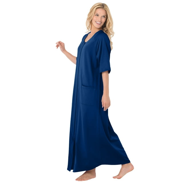 Dreams & Co. Women's Plus Size Long French Terry Zip-Front Robe ...