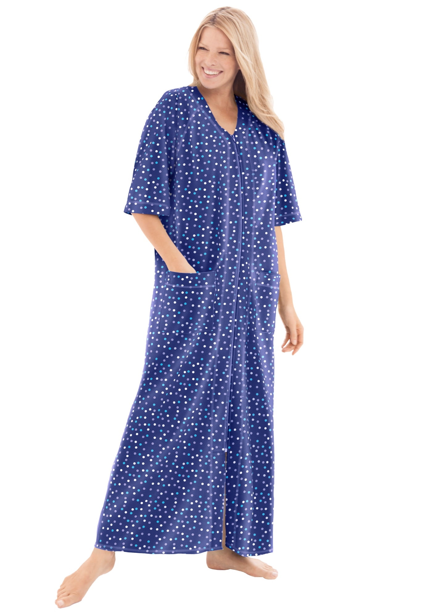 Dreams & Co. Women's Plus Size Long French Terry Zip-Front Robe ...