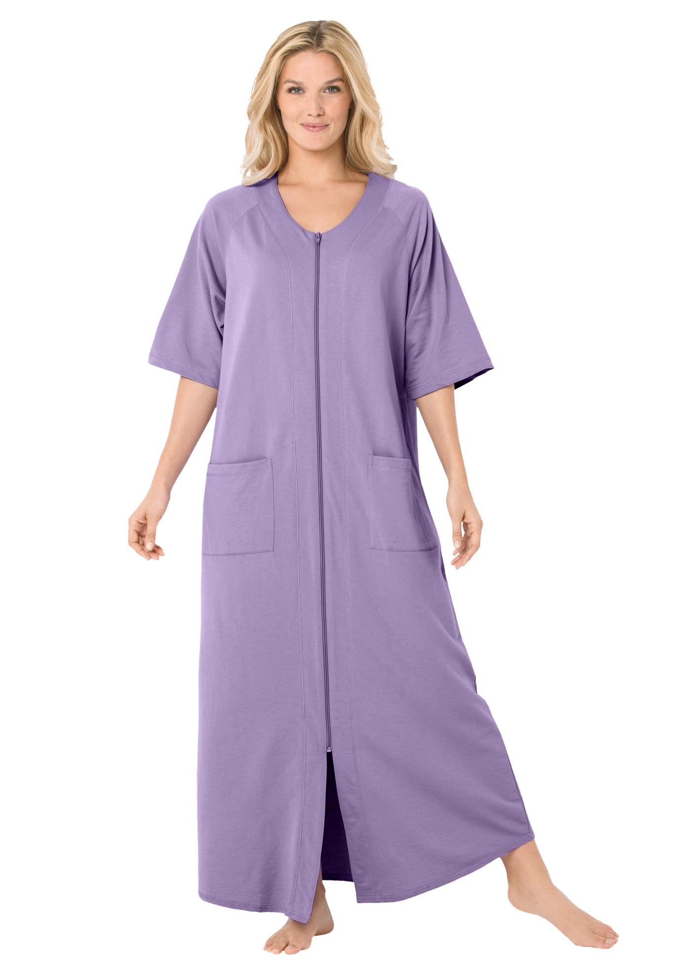 Dreams & Co. Women's Plus Size Long French Terry Zip-Front Robe (Petite ...
