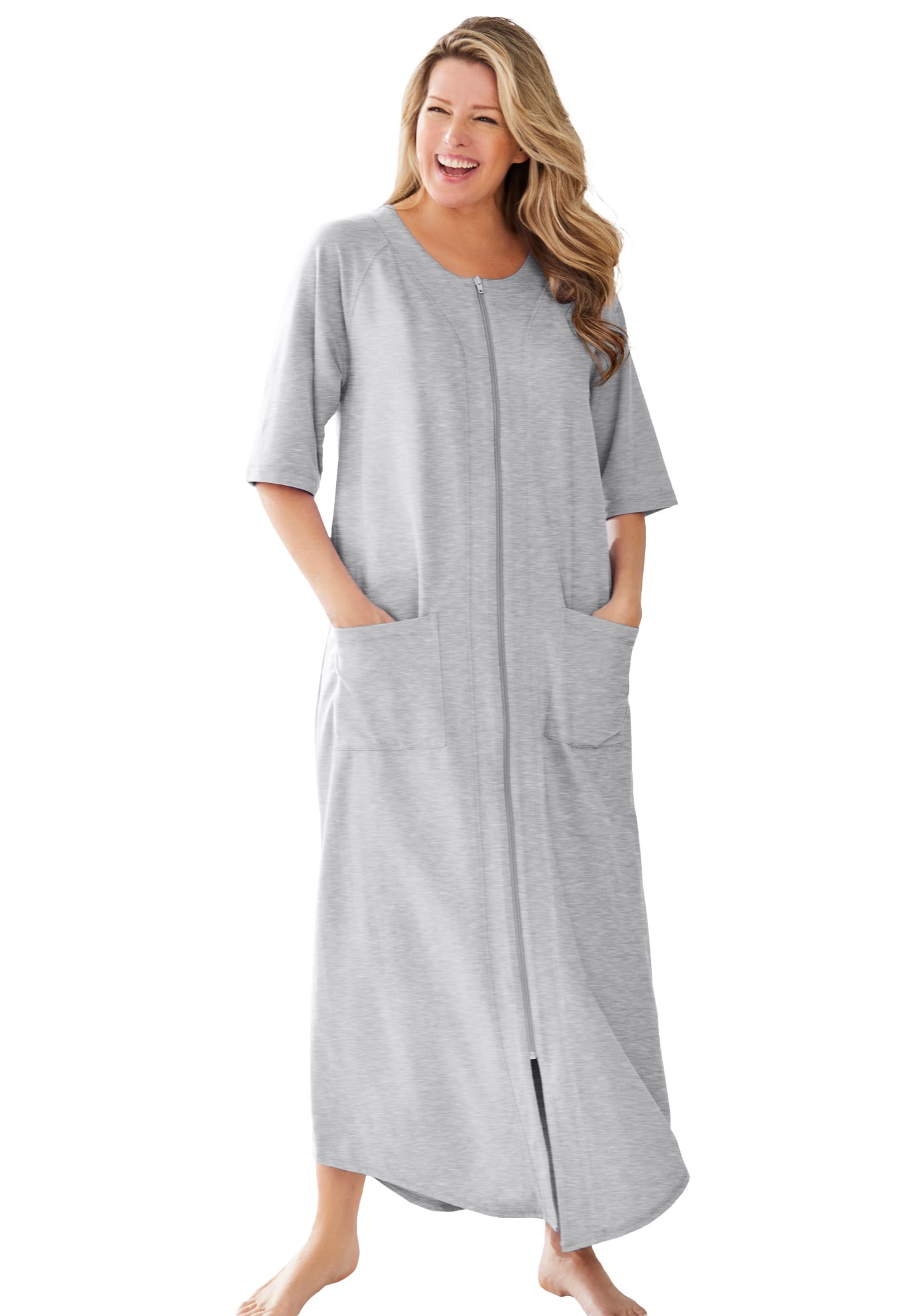 Dreams & Co. Women's Plus Size Long French Terry Bathrobe with Zip ...