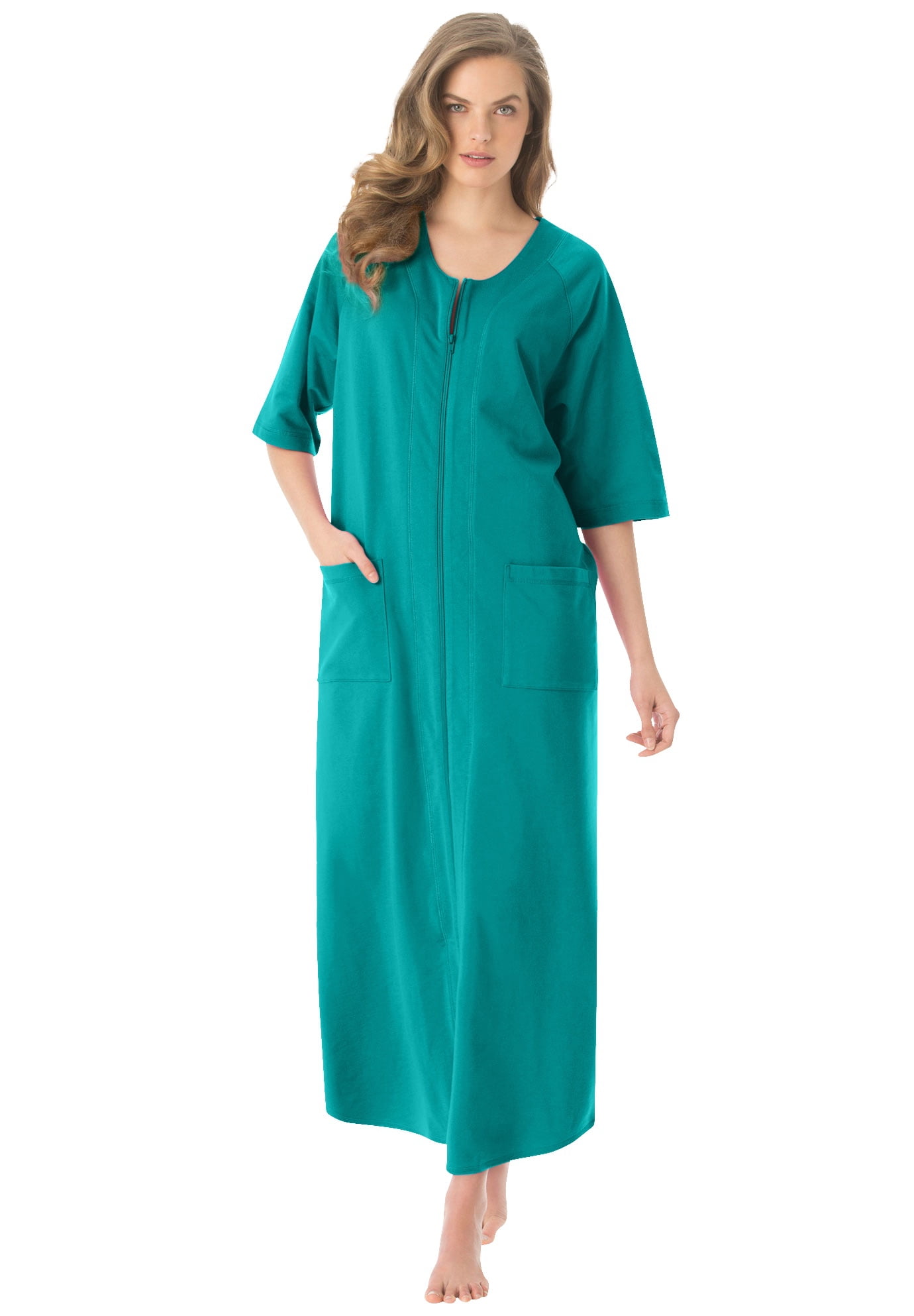 Dreams & Co. Women's Plus Size Long French Terry Zip-Front Robe ...