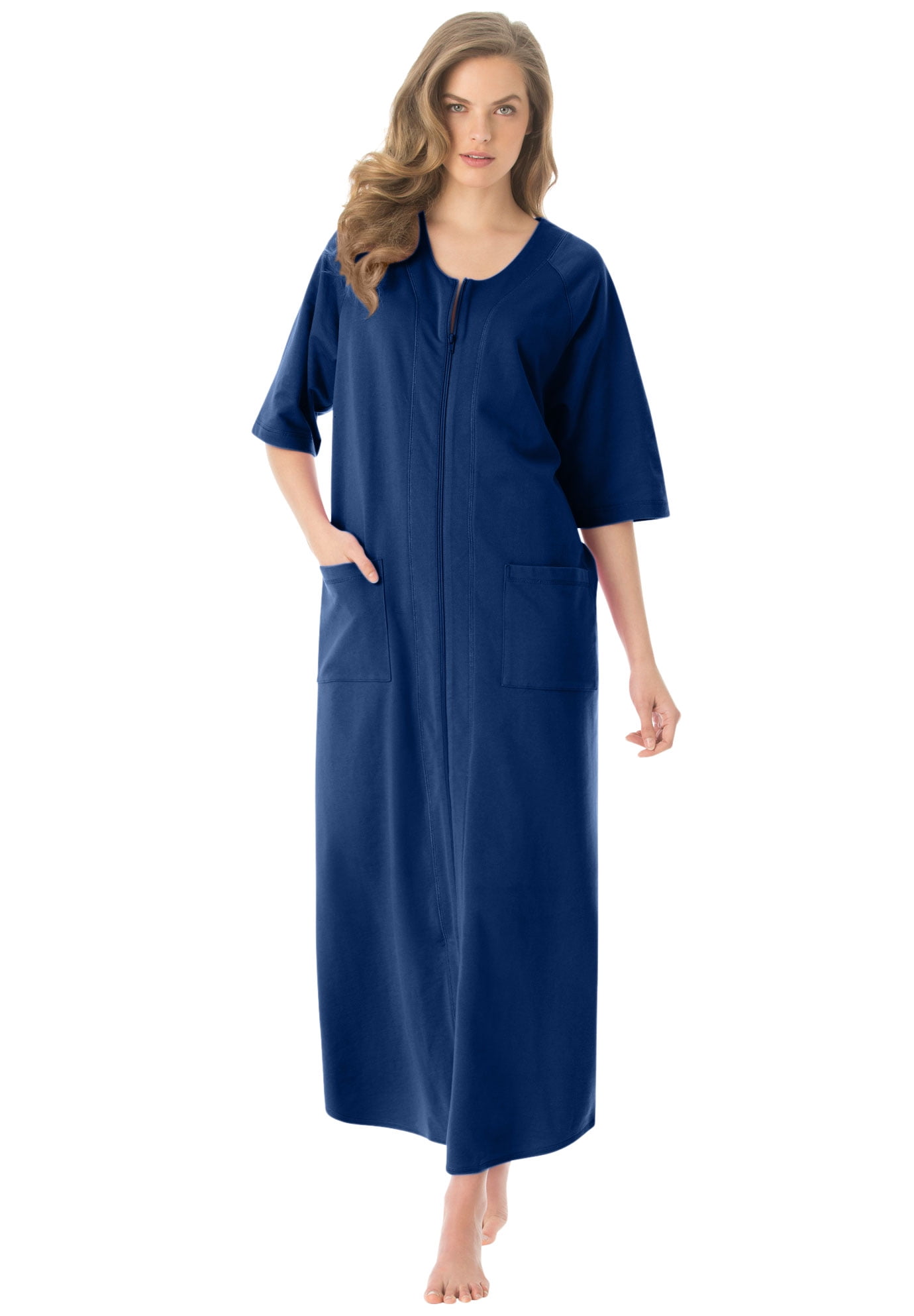 Dreams & Co. Women's Plus Size Long French Terry Zip-Front Robe, Full ...