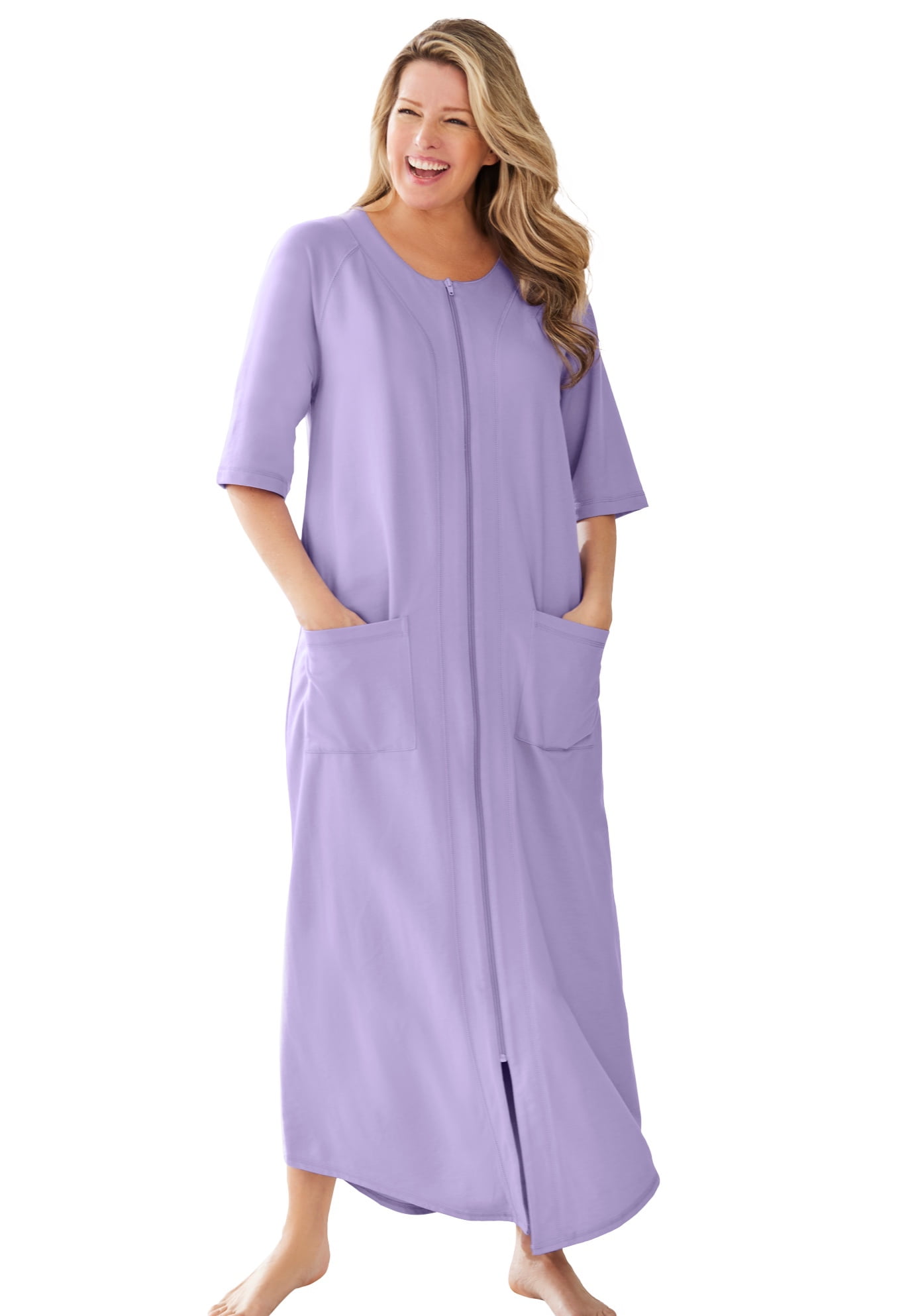 Dreams & Co. Women's Plus Size Luxurious French Terry Long Robe with ...