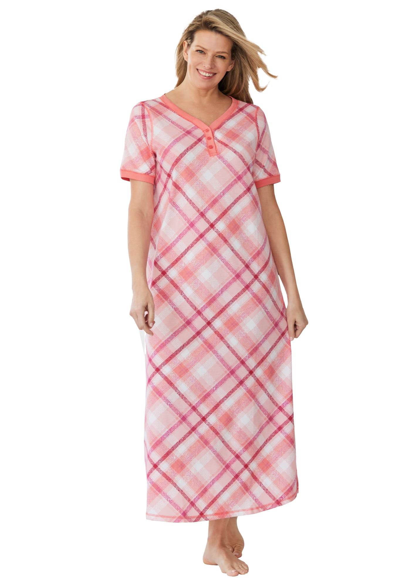 Dreams & Co. Women's Plus Size Long Henley Sleepshirt - Walmart.com