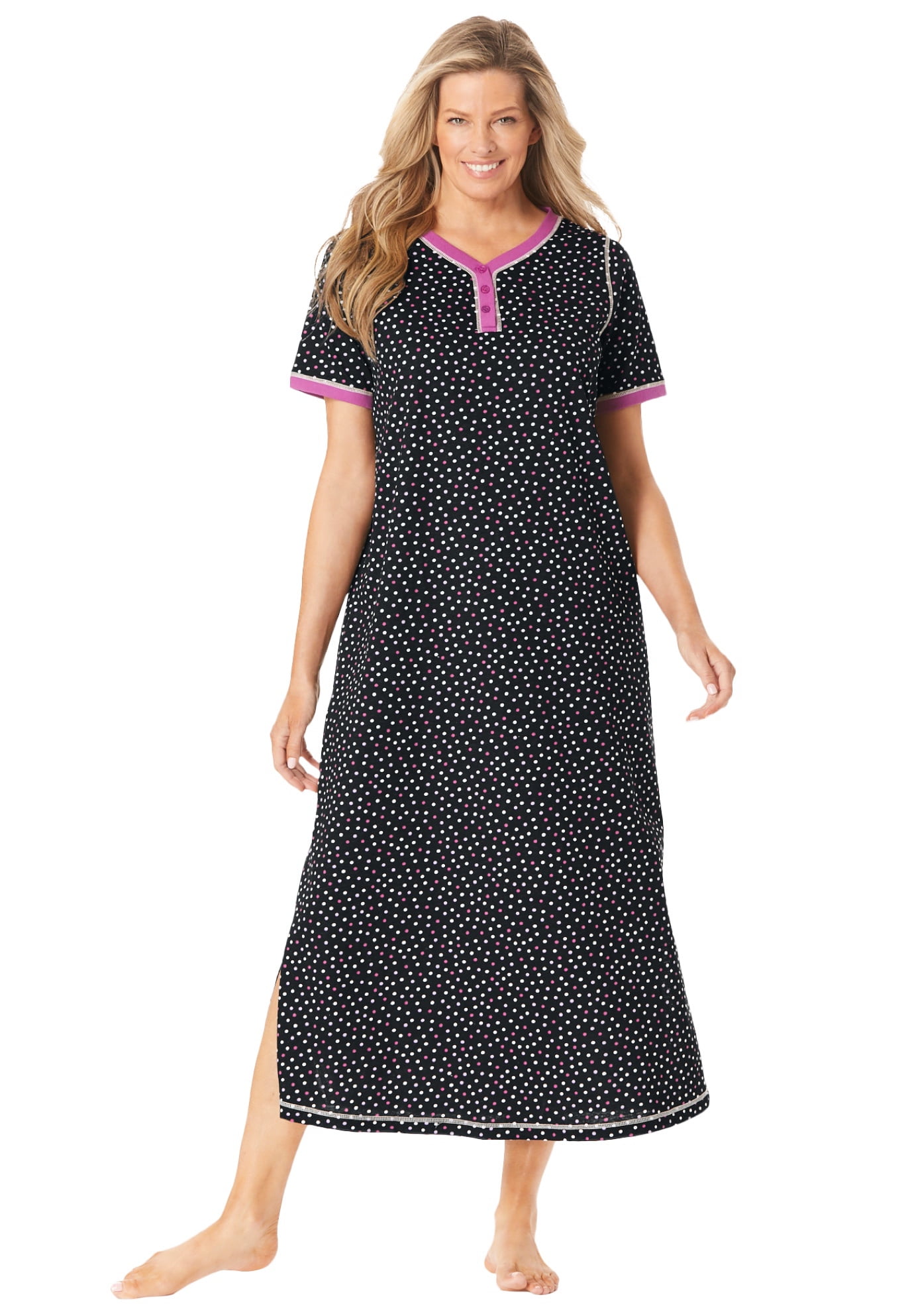 Dreams & Co. Women's Plus Size Long Henley Sleepshirt - Walmart.com