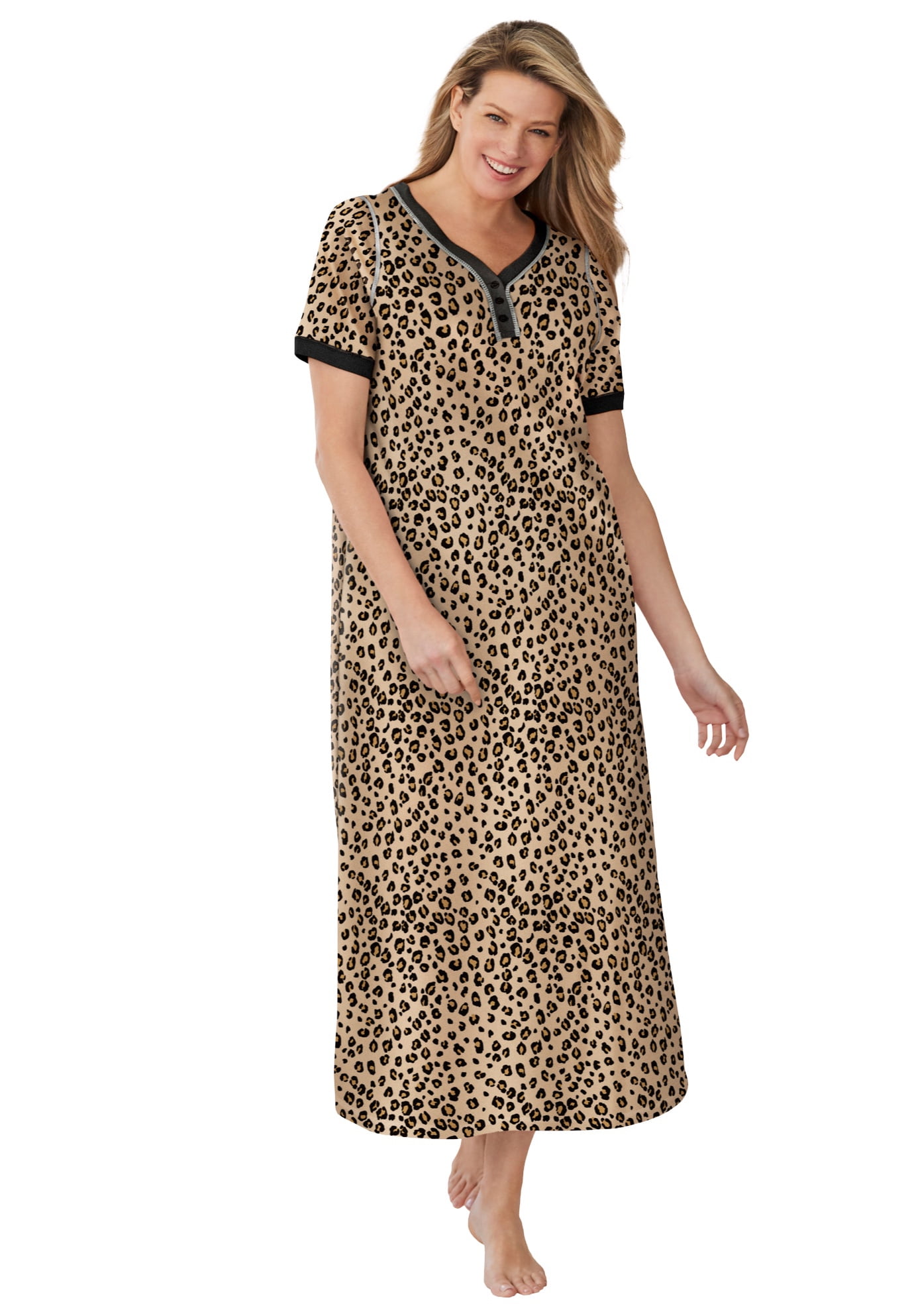 Dreams & Co. Women's Plus Size Long Henley Sleepshirt - Walmart.com