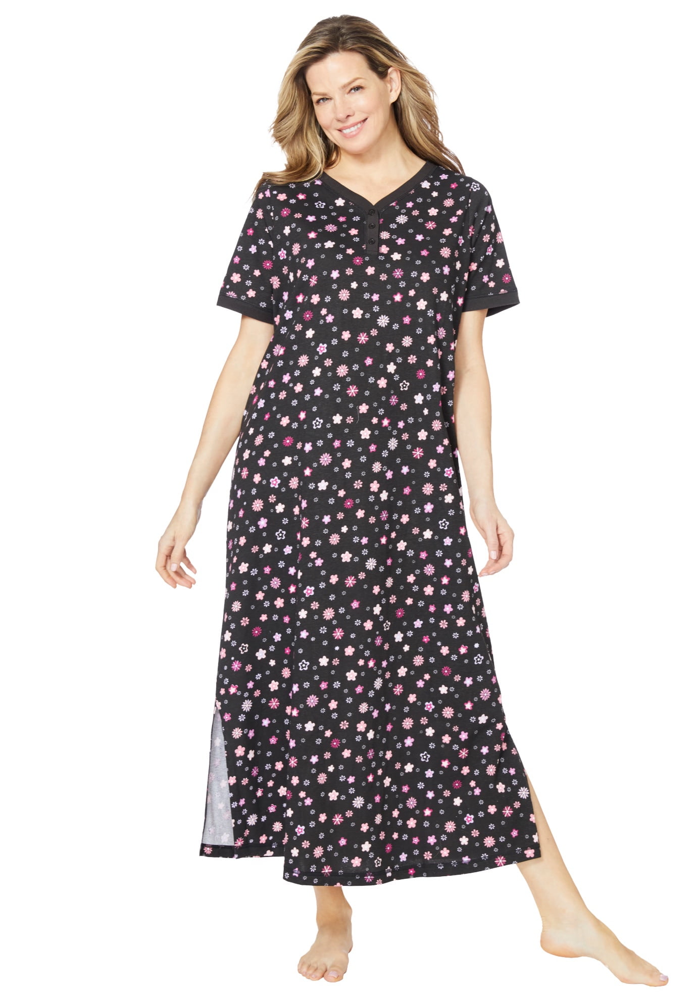 Dreams & Co. Women's Plus Size Long Henley Sleepshirt - Walmart.com