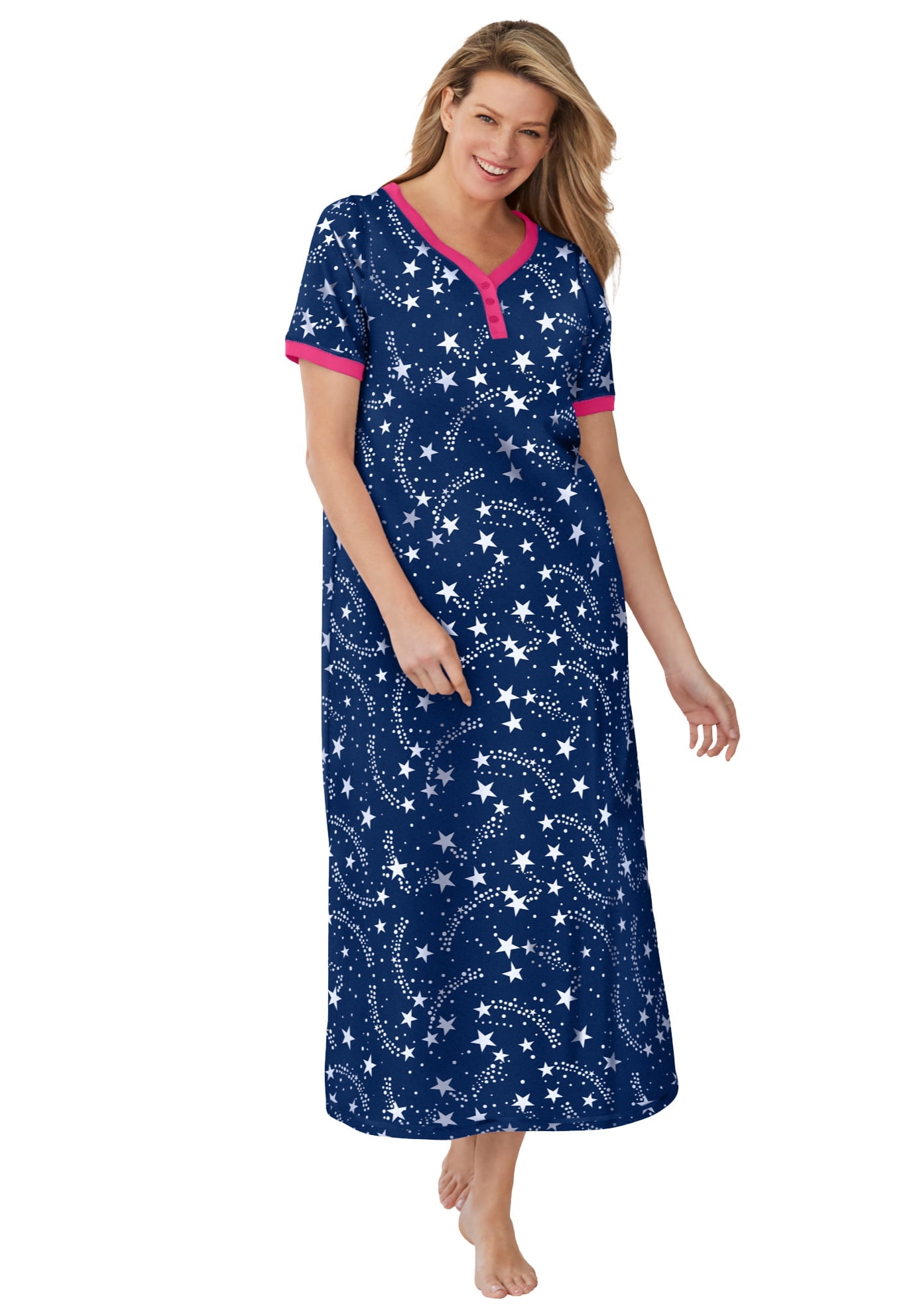 Dreams & Co. Women's Plus Size Long Henley Sleepshirt - Walmart.com