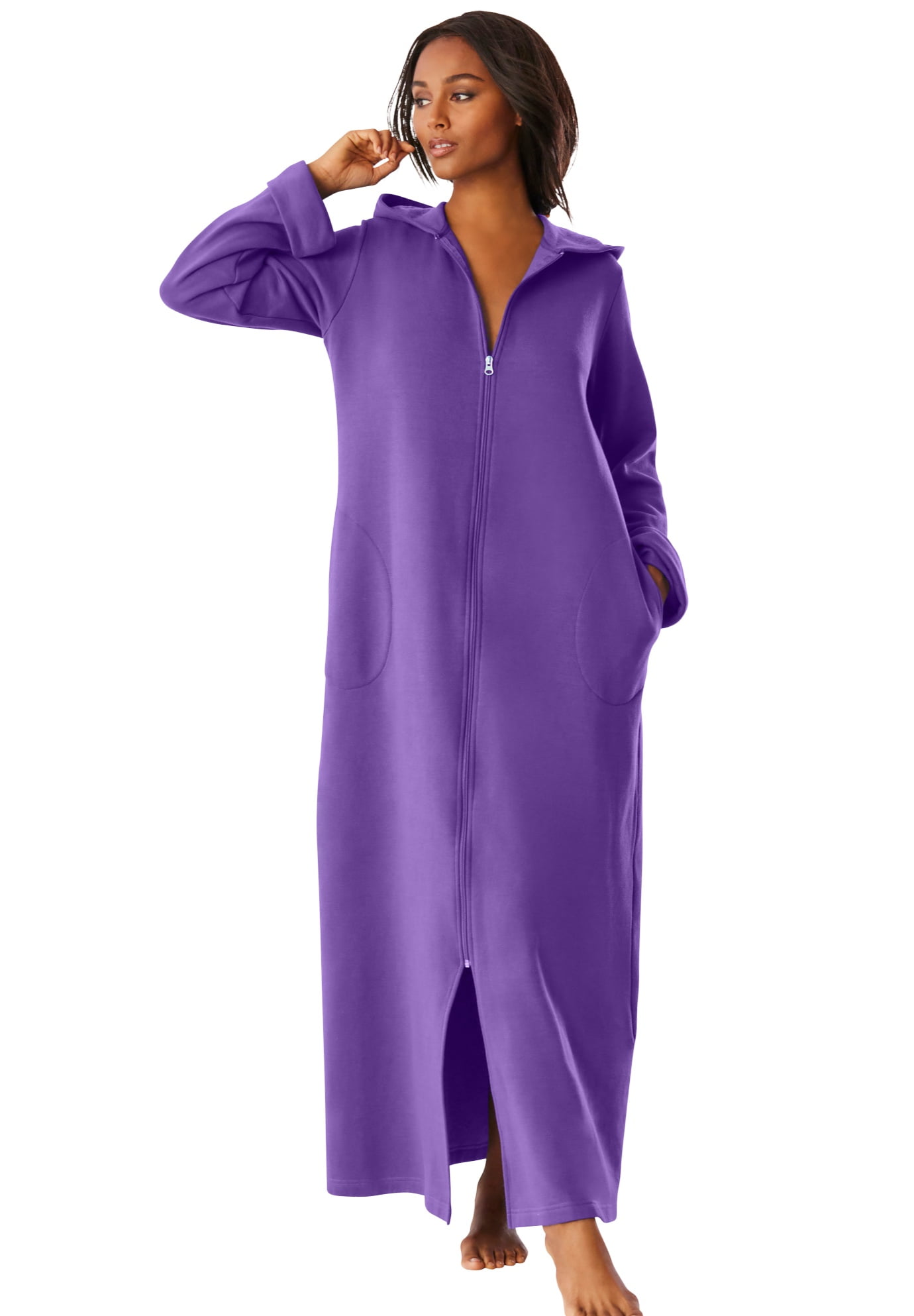 Dreams & Co. Women's Plus Size Long Hooded Fleece Sweatshirt Robe ...