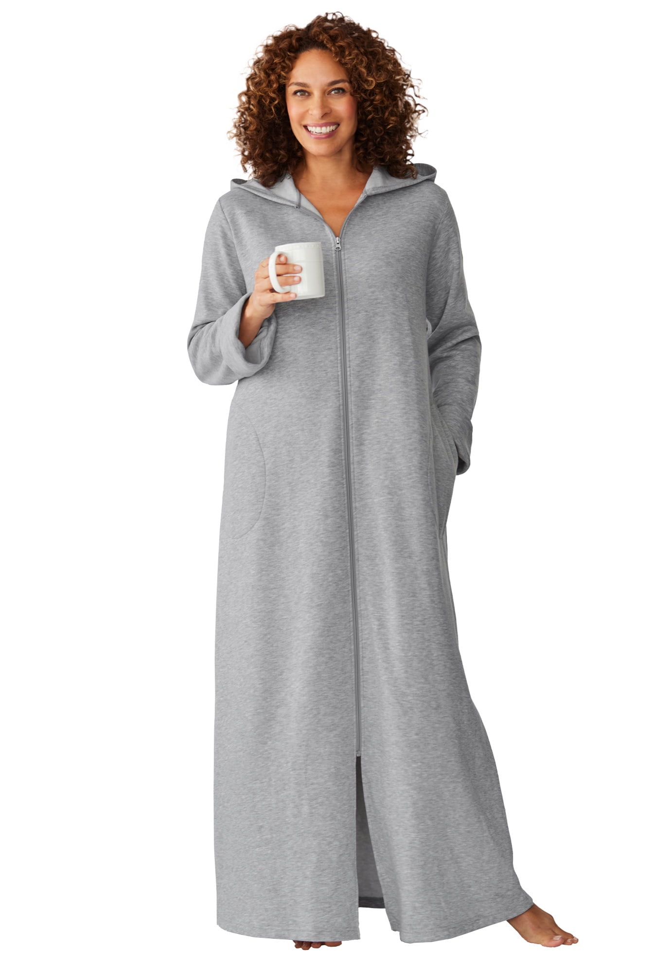 Dreams & Co. Women's Plus Size Long Hooded Fleece Bathrobe with Zip ...