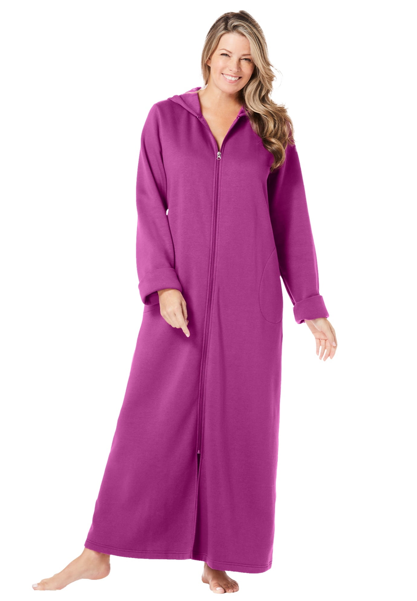 Dreams & Co. Plus Size Long Hooded Fleece Sweatshirt Robe - Walmart.com