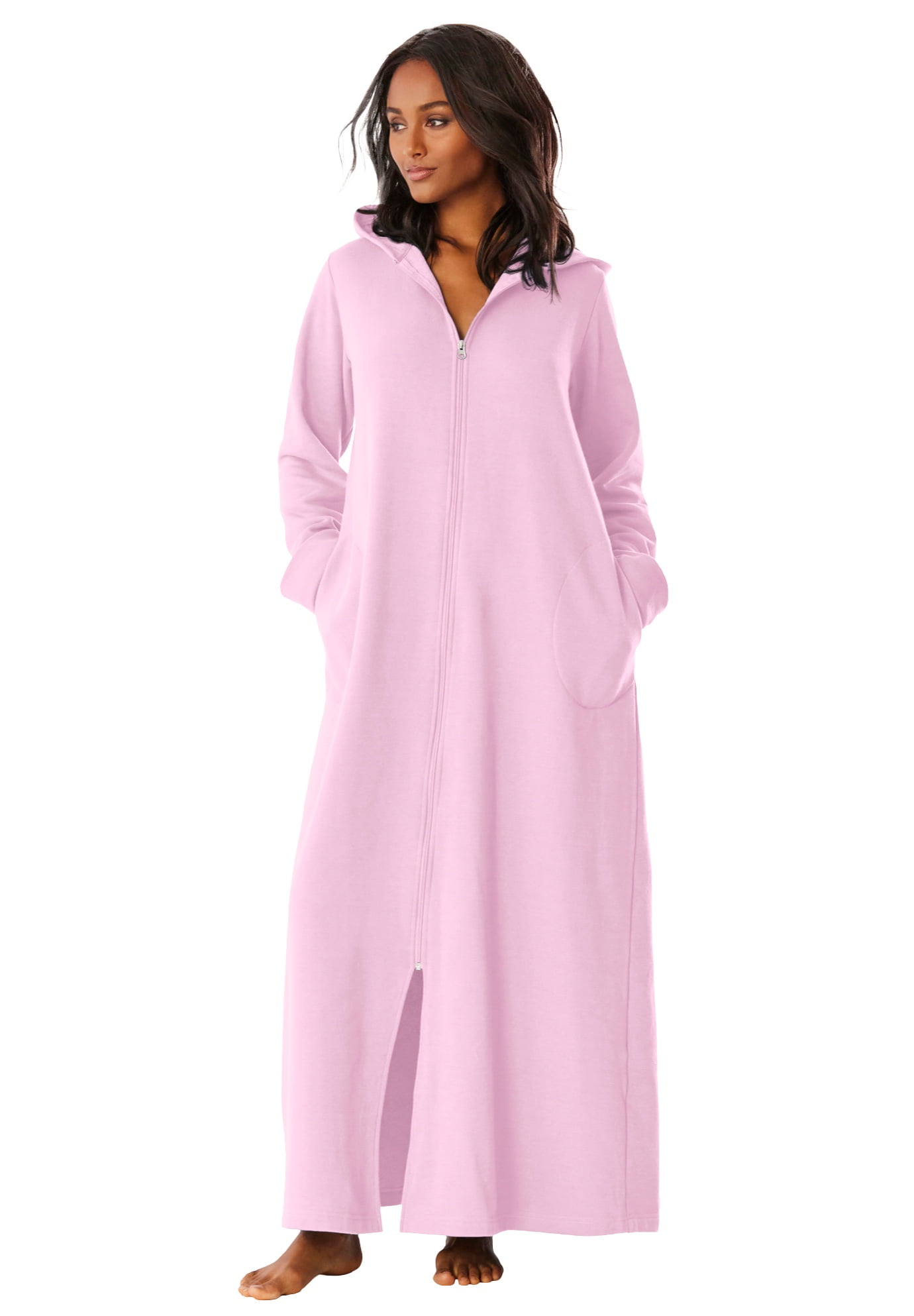 Dreams & Co. Plus Size Long Hooded Fleece Sweatshirt Robe - Walmart.com