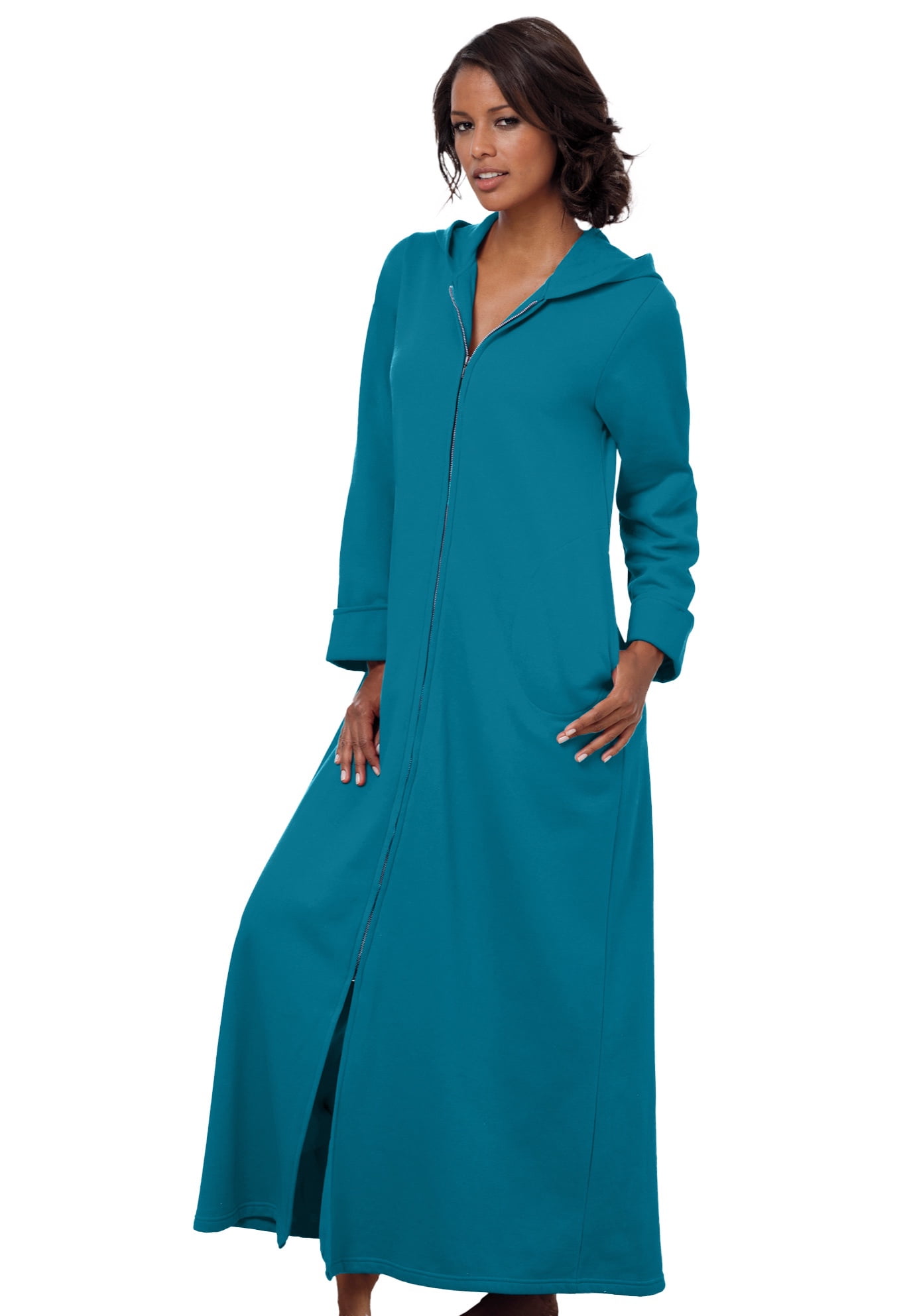Dreams & Co. Plus Size Long Hooded Fleece Sweatshirt Robe - Walmart.com