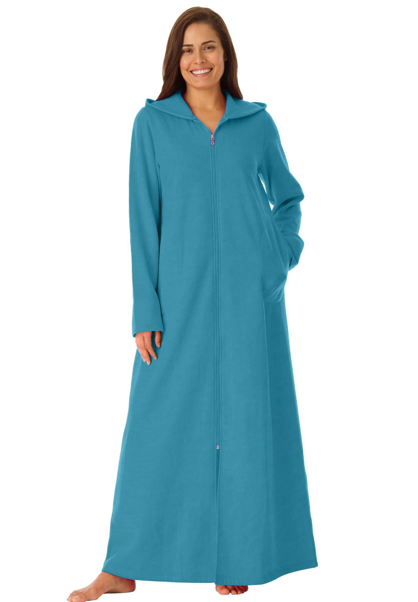 Dreams & Co. Plus Size Long Hooded Fleece Sweatshirt Robe - Walmart.com