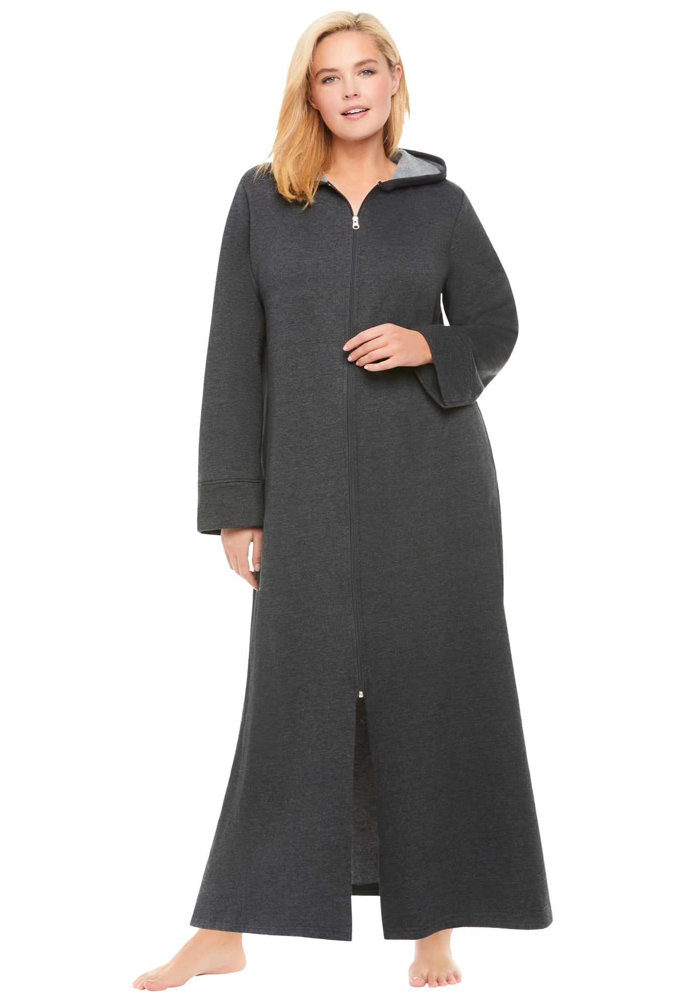 Dreams & Co. Plus Size Long Hooded Fleece Sweatshirt Robe - Walmart.com