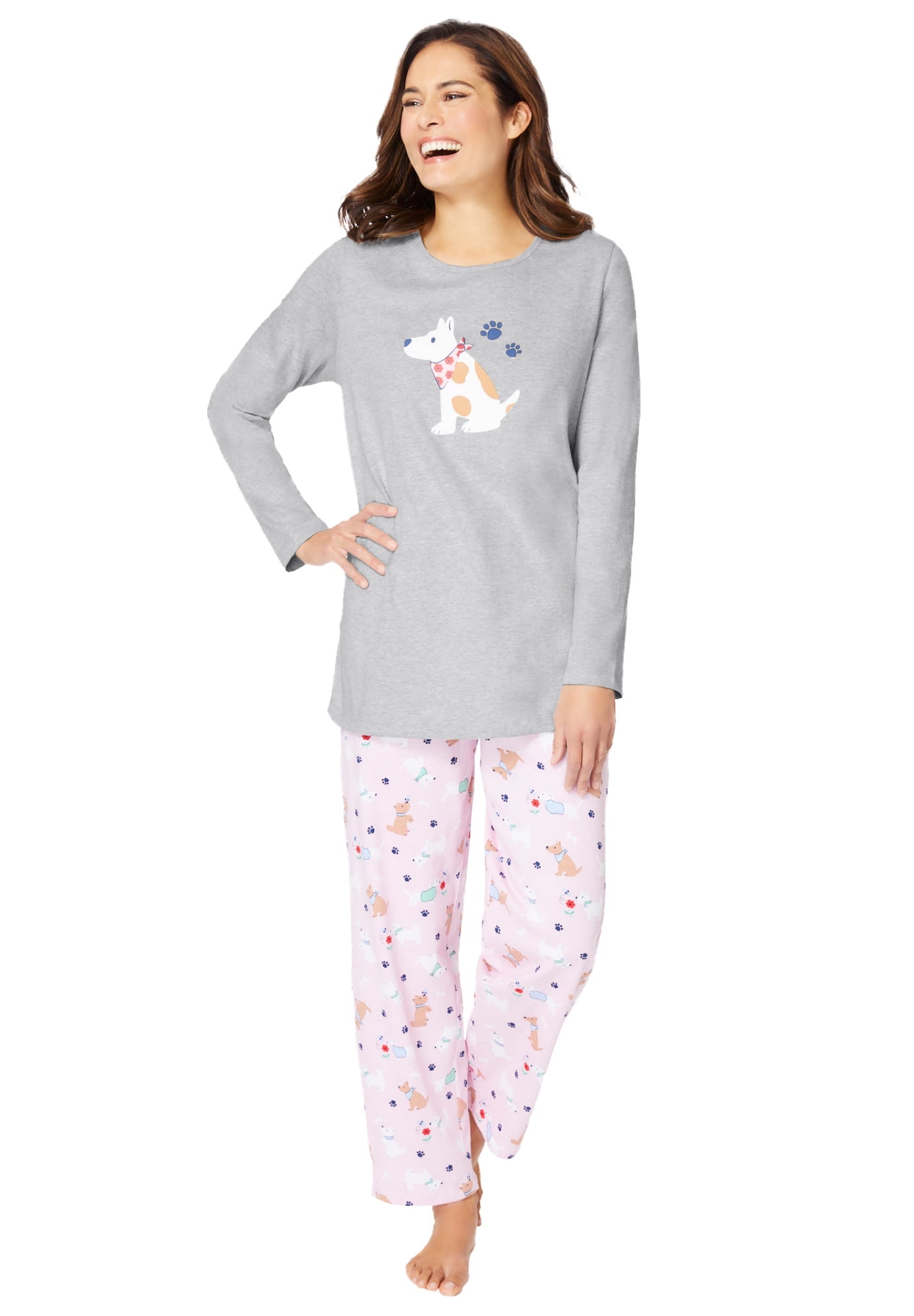 Dreams & Co. Plus Size Petite Long Sleeve Knit PJ Set - Walmart.com