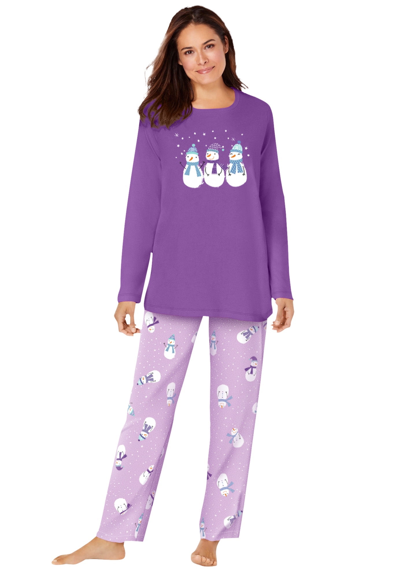 Dreams & Co. Plus Size Long Sleeve Knit PJ Set - Walmart.com