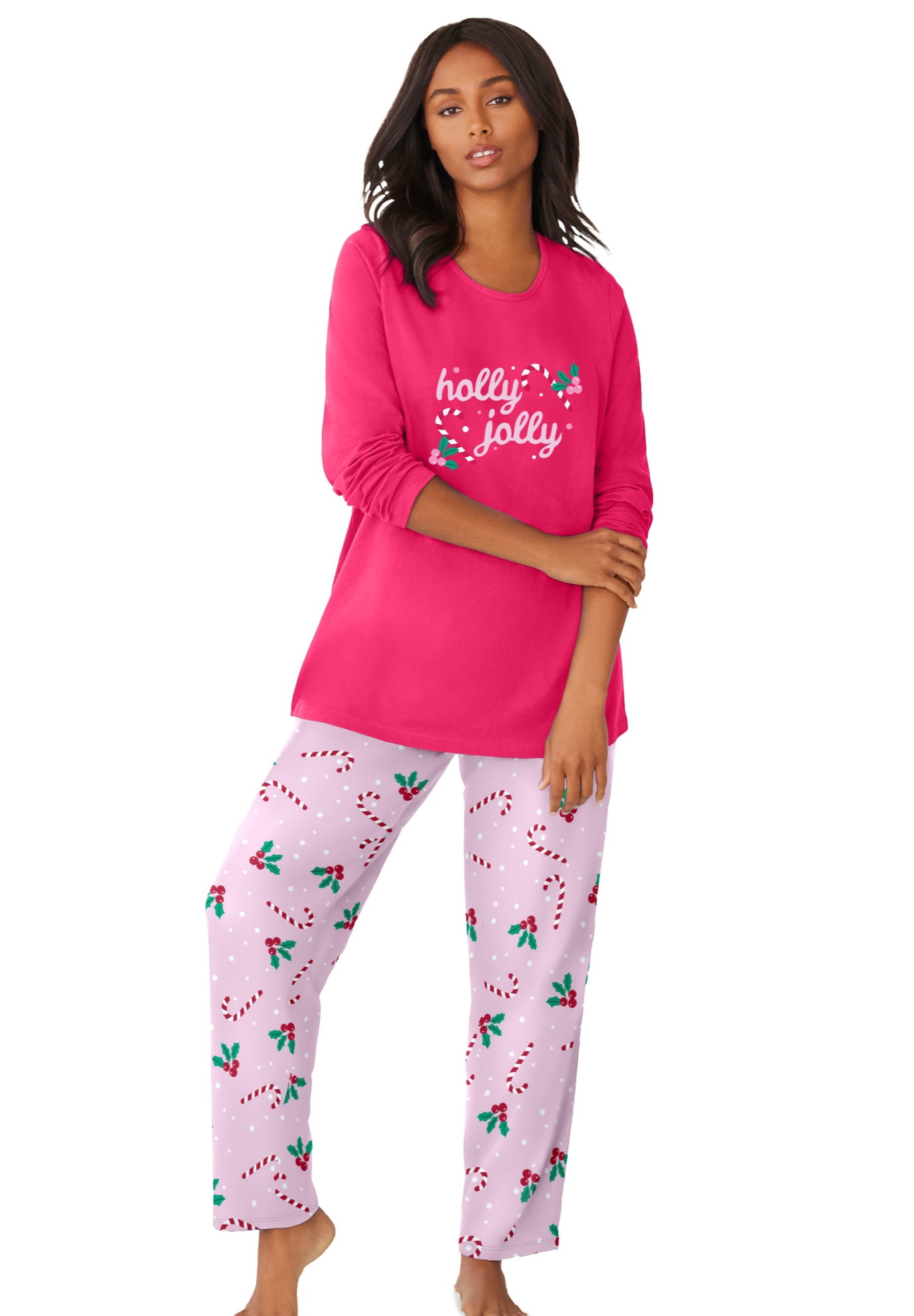 Dreams & Co. Plus Size Long Sleeve Knit PJ Set - Walmart.com