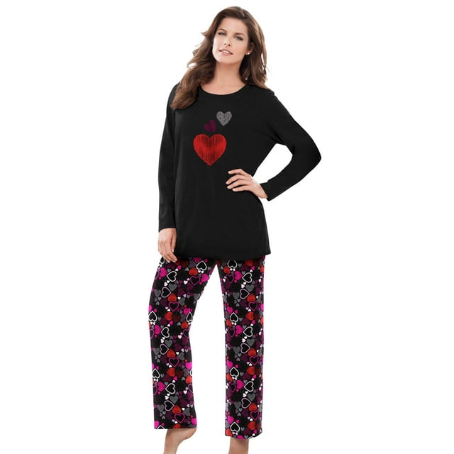 Dreams And Co Womens Plus Size Long Sleeve Knit Pj Set