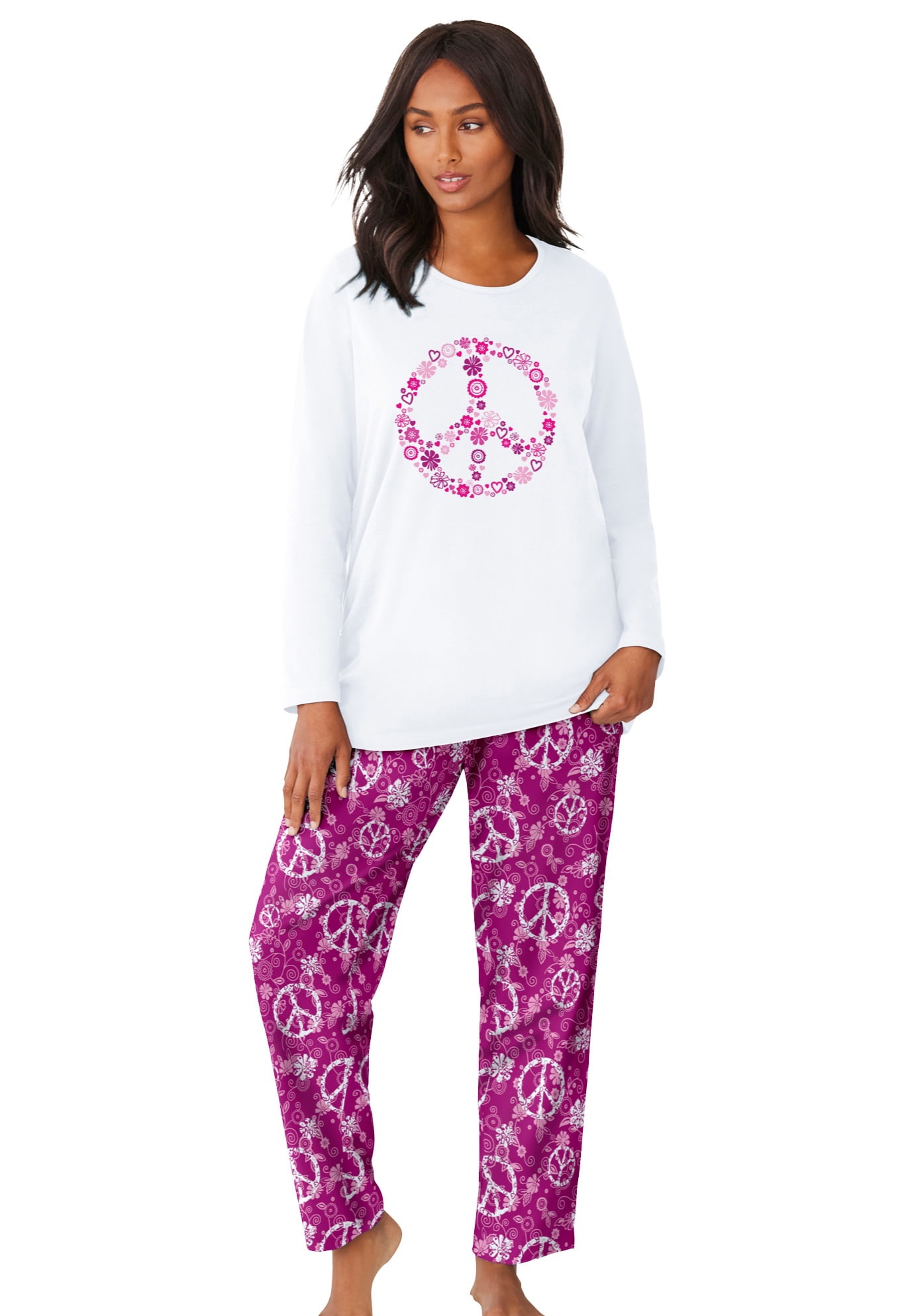 Dreams & Co. Plus Size Petite Long Sleeve Knit PJ Set - Walmart.com
