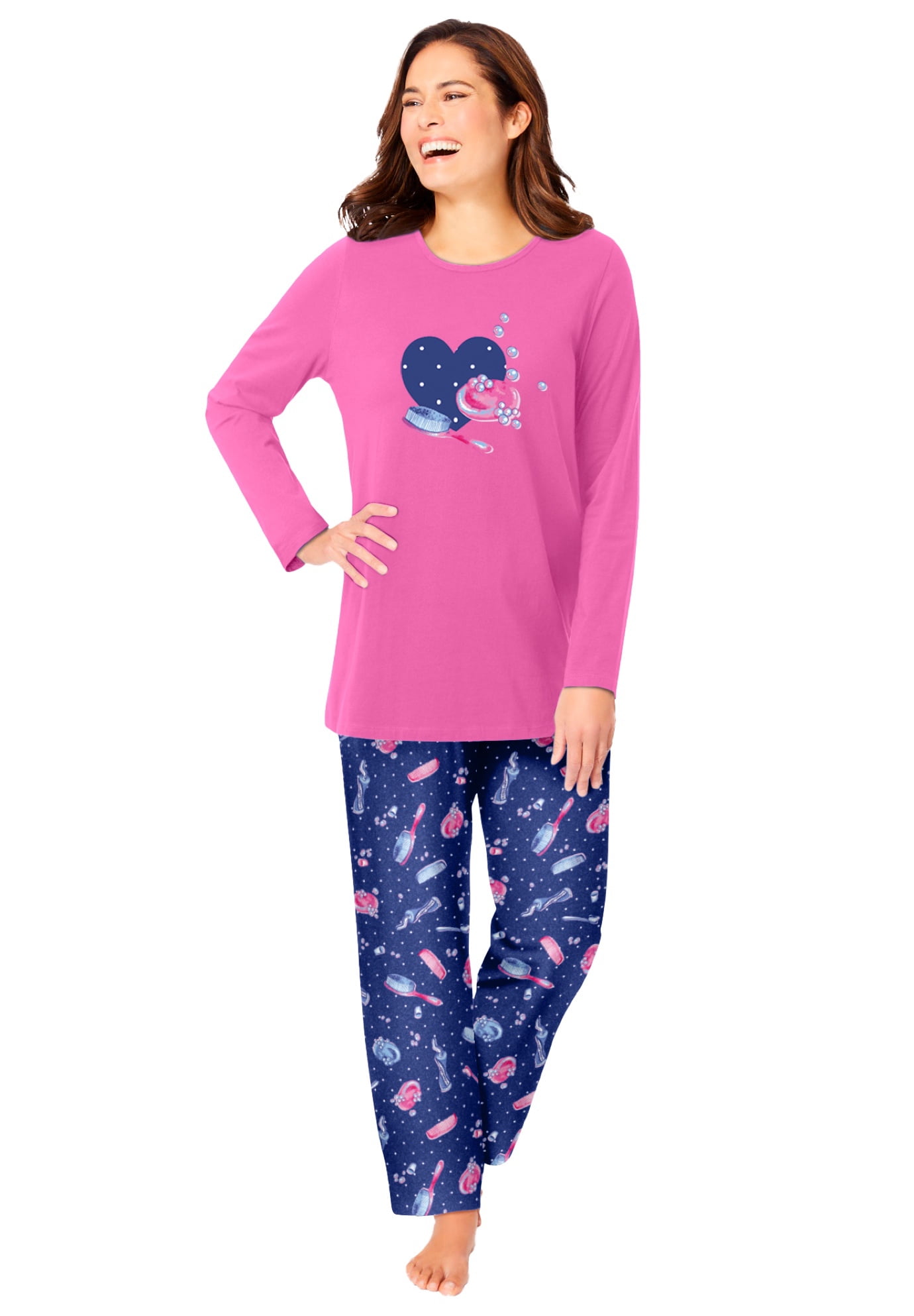 Dreams & Co. Plus Size Long Sleeve Knit PJ Set - Walmart.com