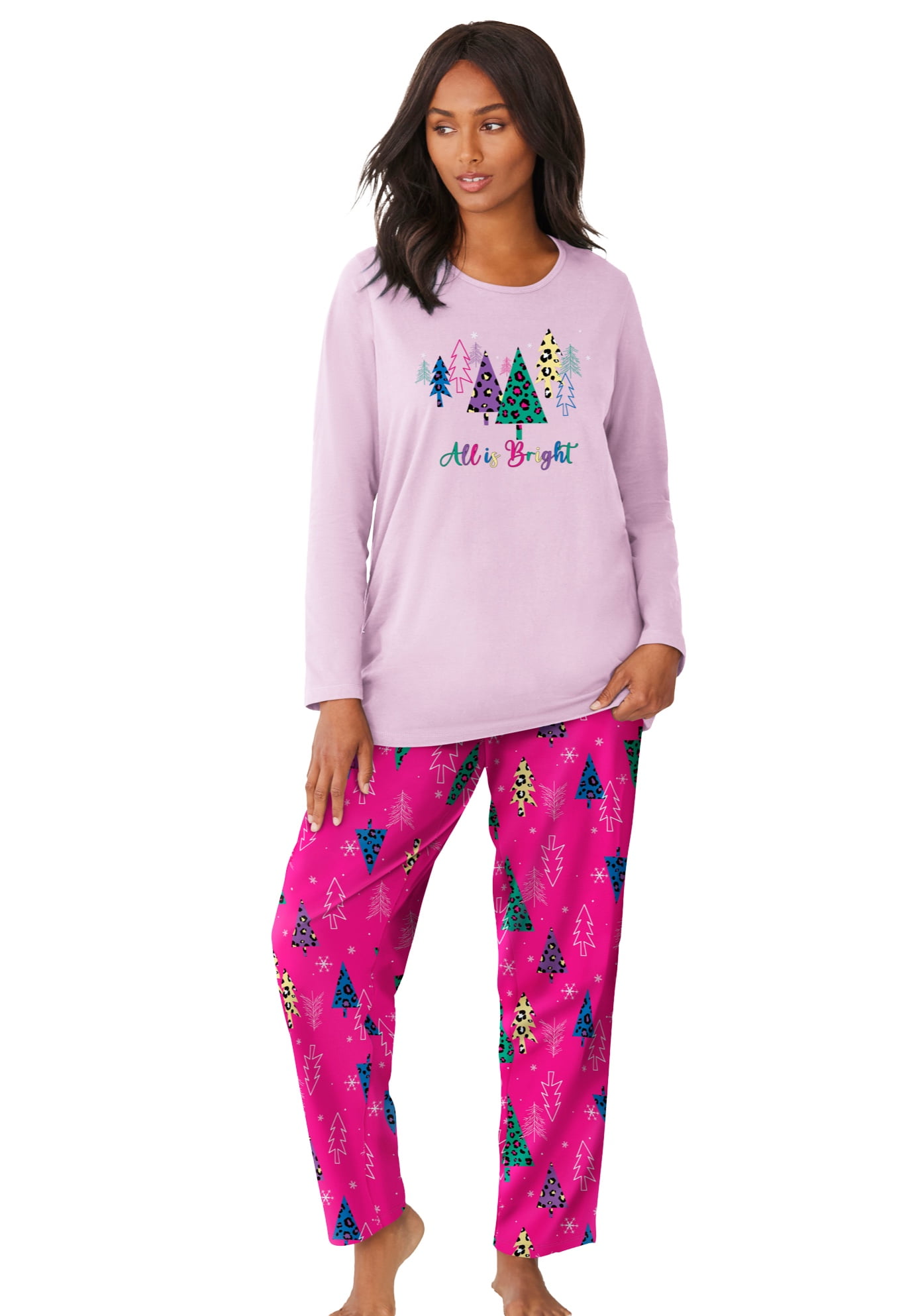 Dreams & Co. Plus Size Long Sleeve Knit PJ Set - Walmart.com